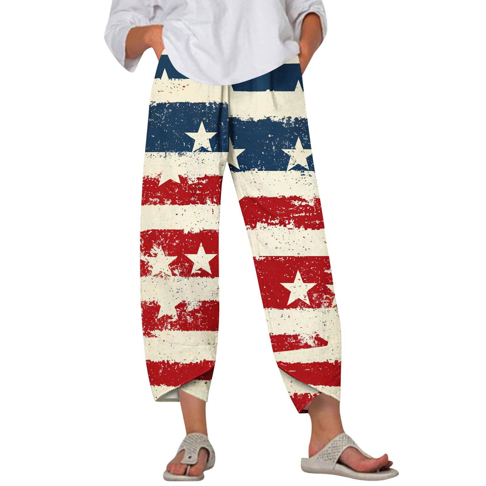 WTOBBY Stars & Stripes Print Palazzo Pants - Women's Fourth of July ...