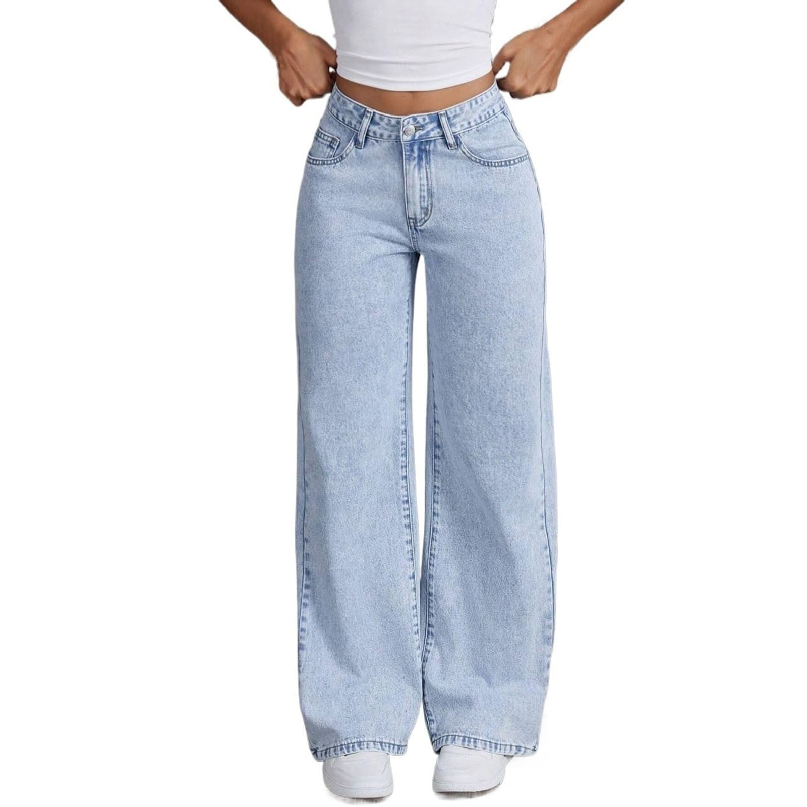 WTOBBY Women's Bow Embroidered High Waist Straight Leg Loose Jeans ...