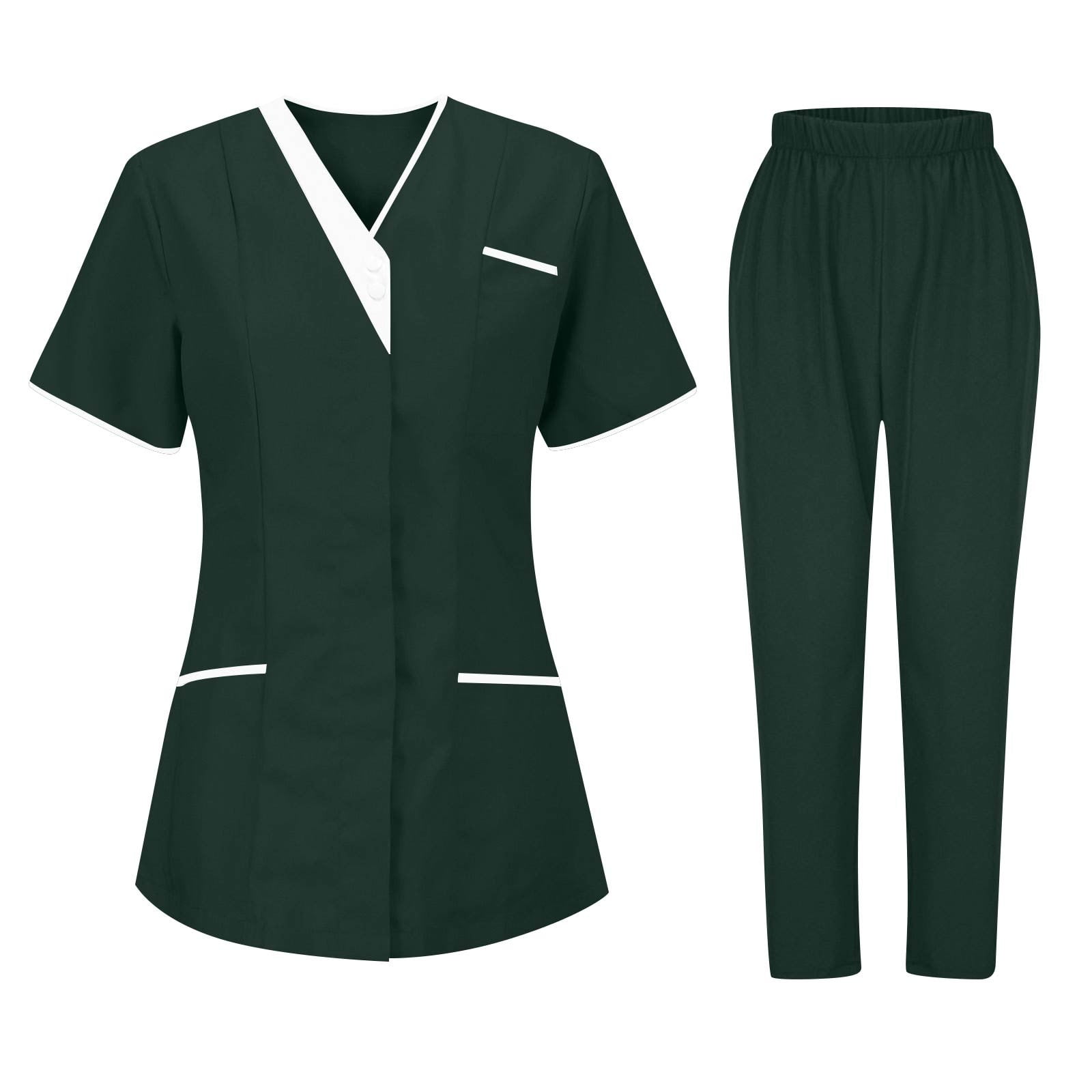 WTOBBY Women's Fashion V-Neck Short Sleeve Scrubs Set with Pocket ...