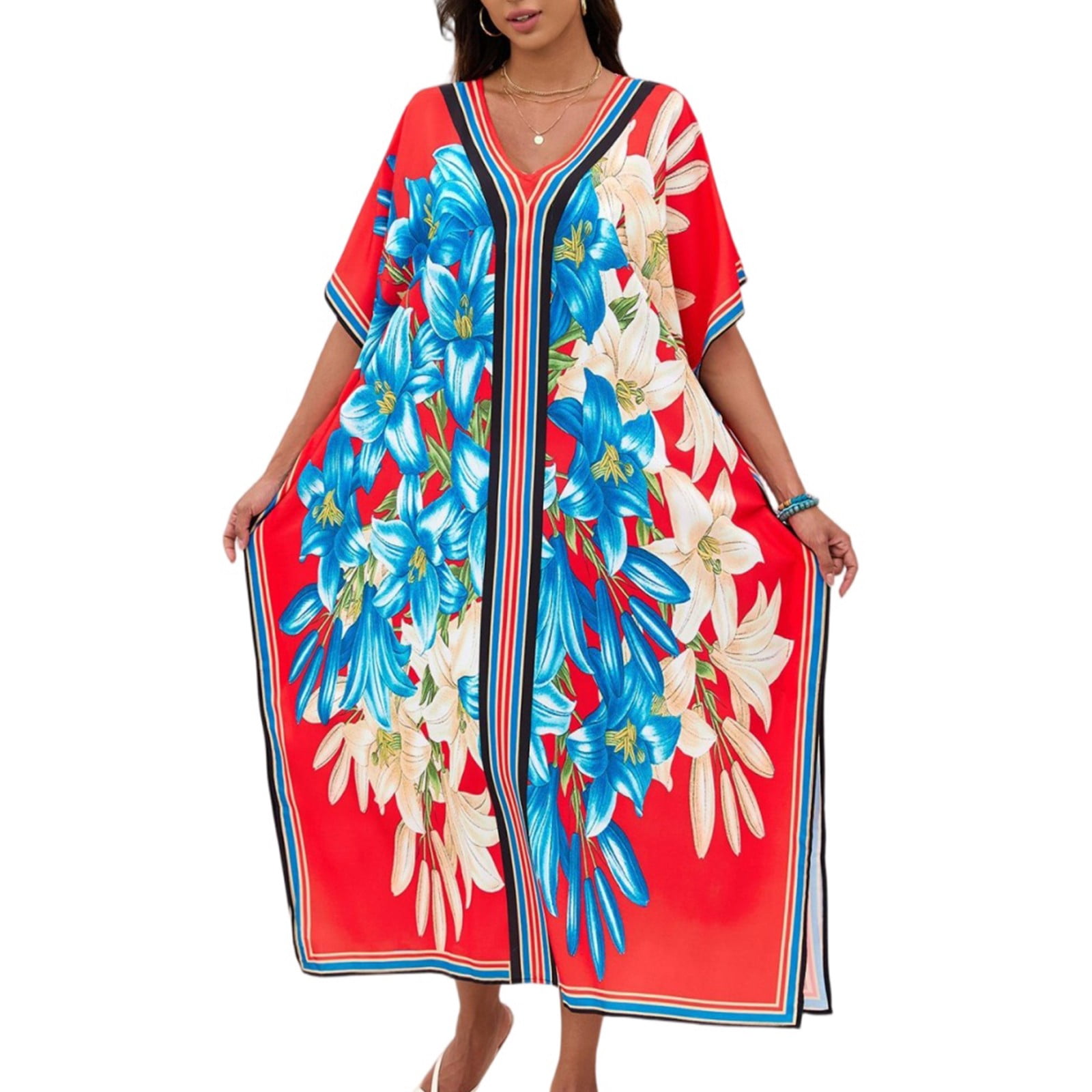 WTOBBY Women's Floral Cover Up Dress, Colorful Loose Fit Bikini Beach ...