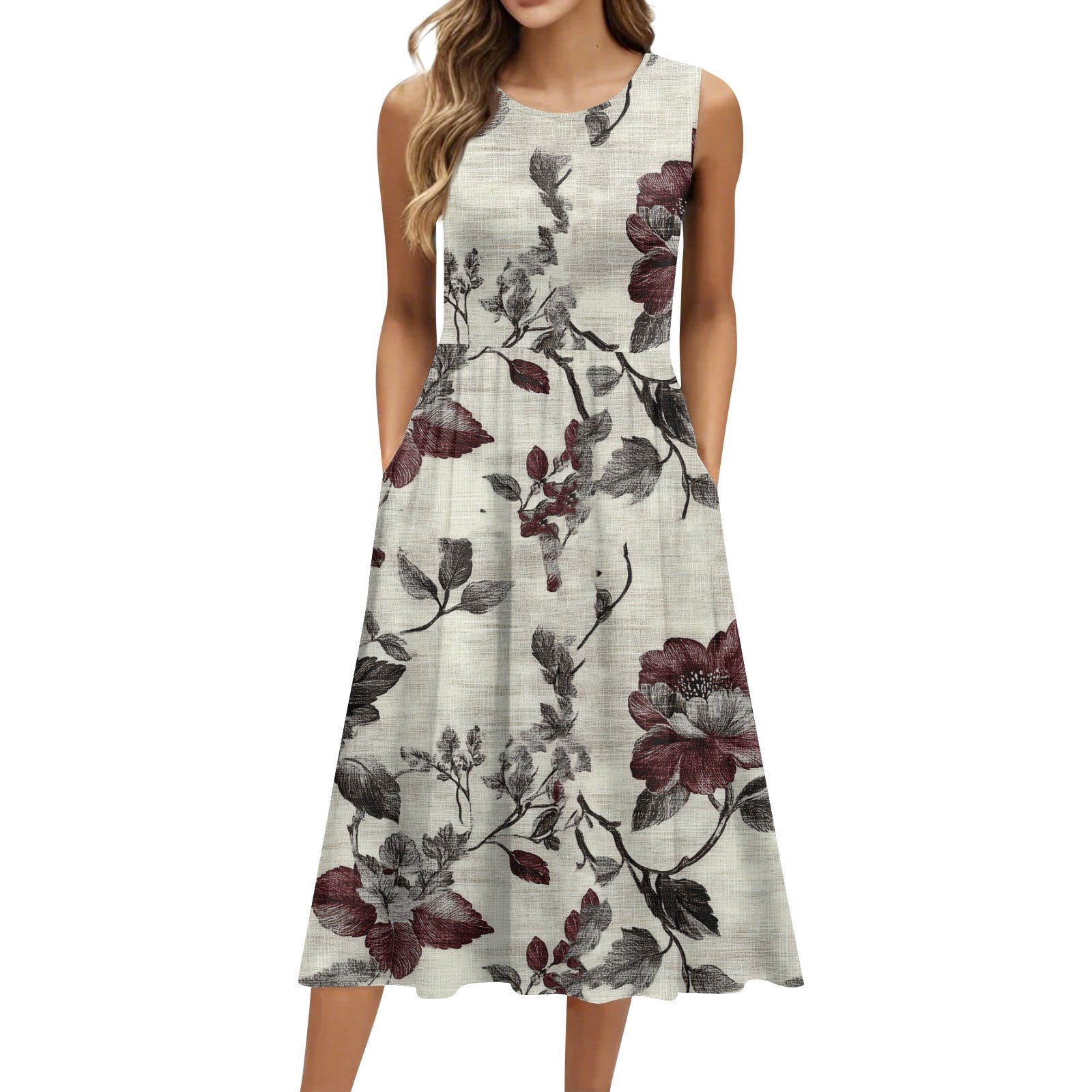 WTOBBY Women's Floral Print Office Wear Dress Summer Casual V-Neck ...