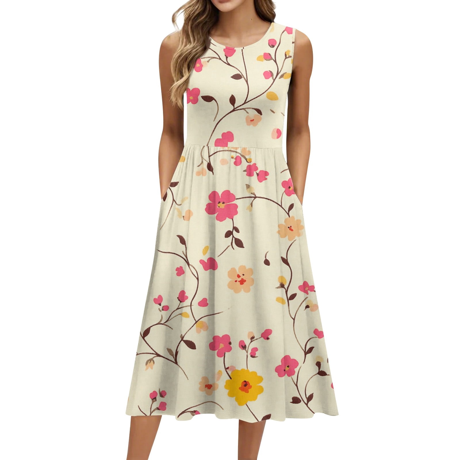 WTOBBY Women's Floral Print Office Wear Dress Summer Casual V-Neck ...