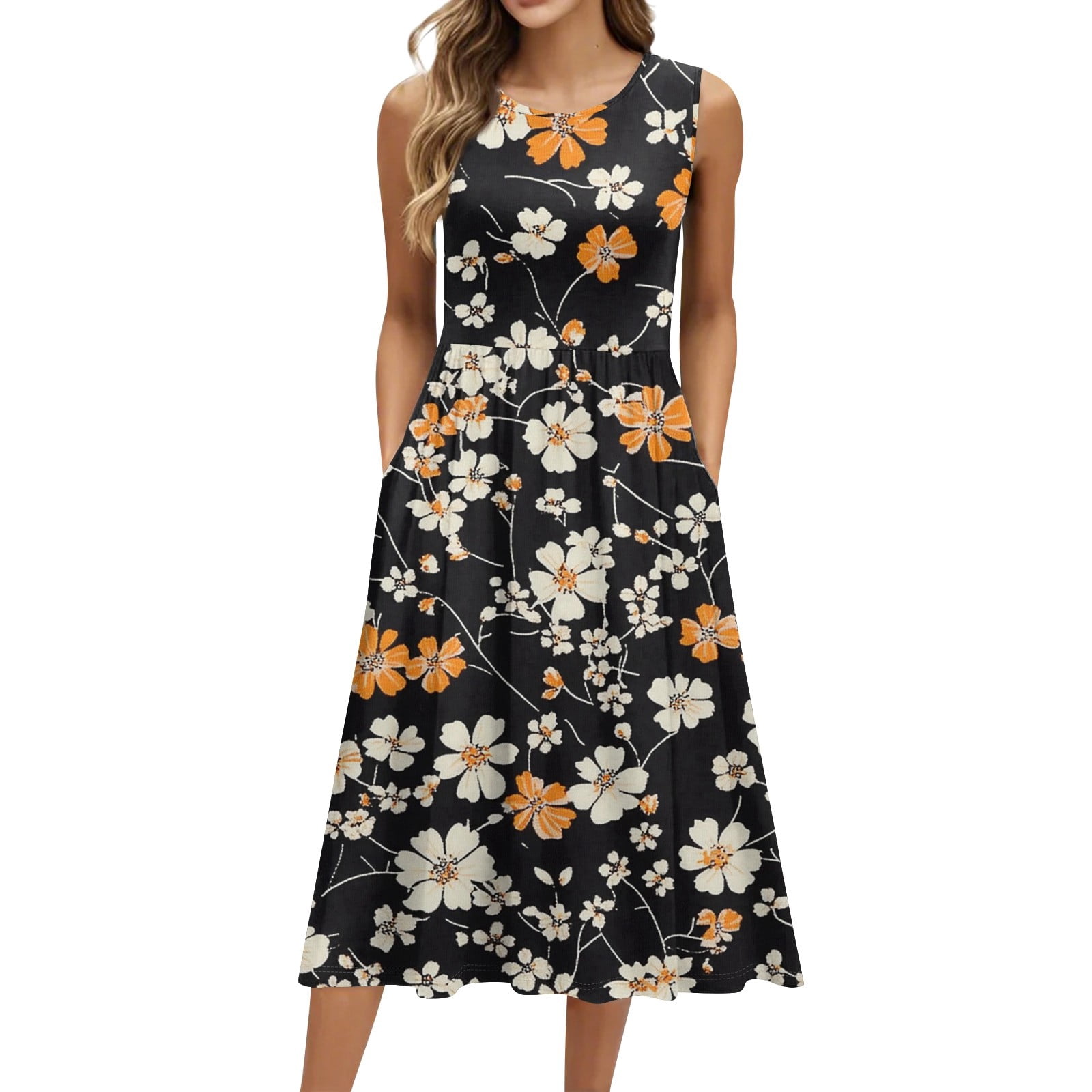 WTOBBY Women's Floral Print Office Wear Dress Summer Casual V-Neck ...