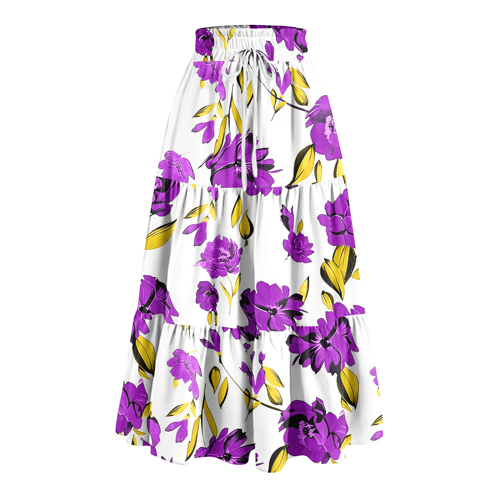 WTOBBY Women's Floral Print Ruffled Casual Long Skirt with Bow Detail ...