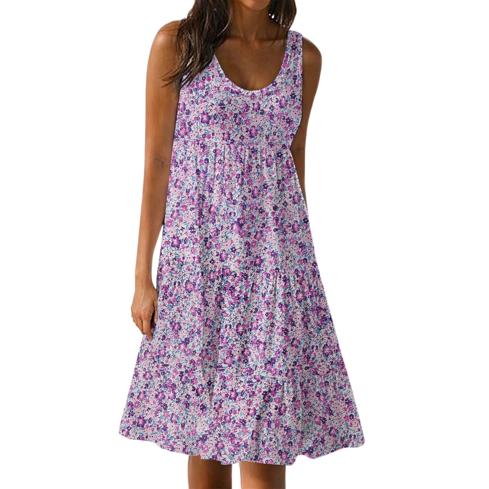 WTOBBY Women's Floral Print Sleeveless Casual Summer Dress Boho ...