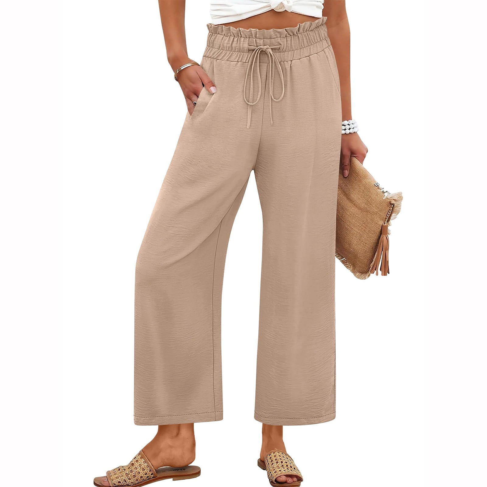 WTOBBY Women's Flowy Palazzo Wide Leg Beach Pants - Lightweight Summer ...