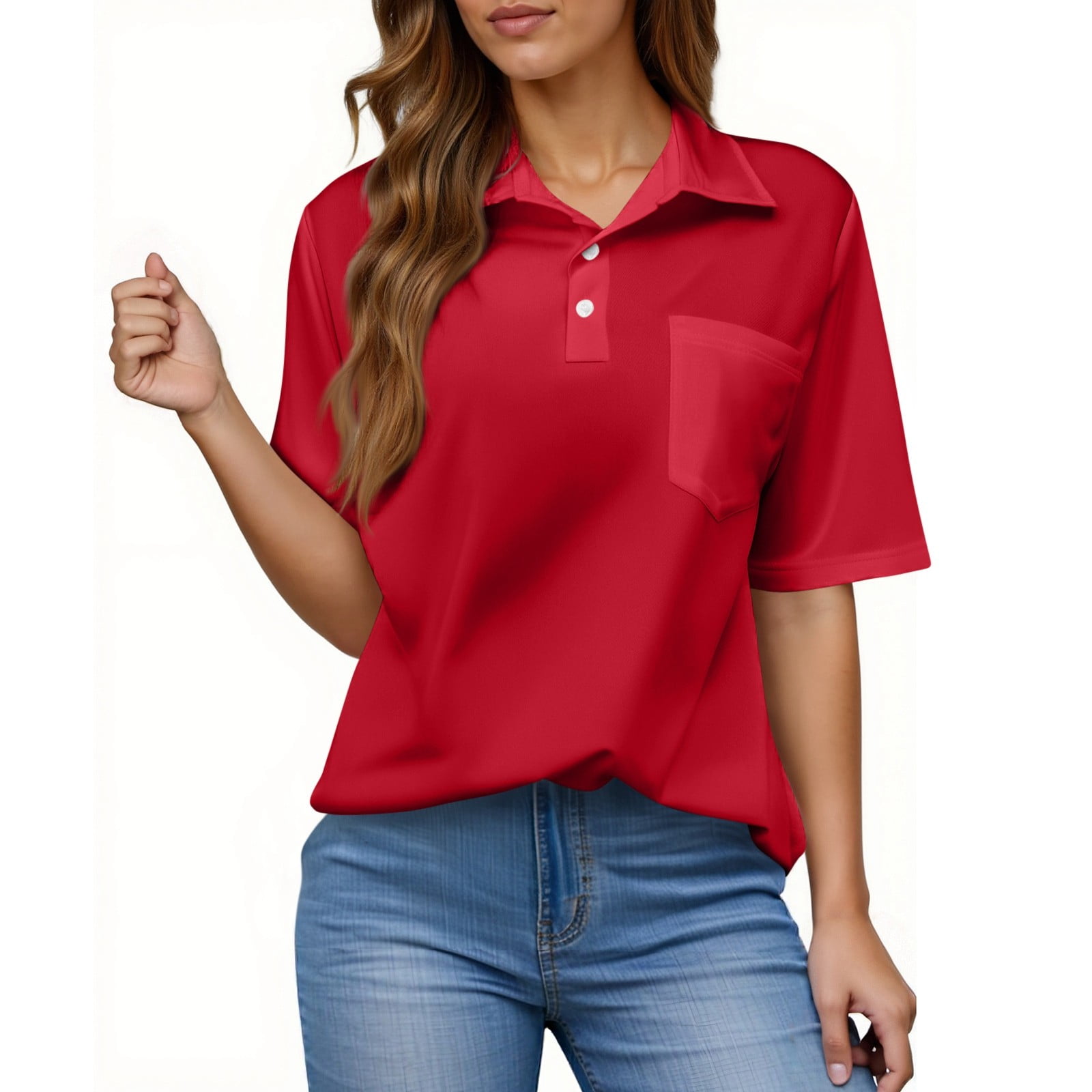 WTOBBY Women's Lapel Collar Button-Up Short Sleeve Casual Shirt, Solid ...