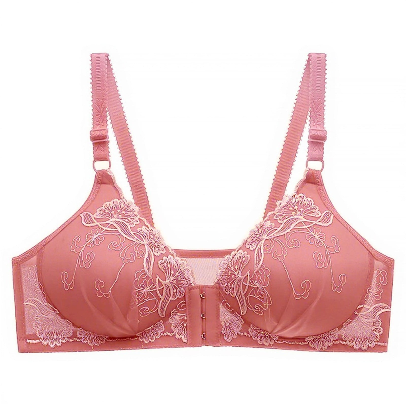 WTOBBY Women's Plus Size Front Closure Wireless Bra with Embroidered ...
