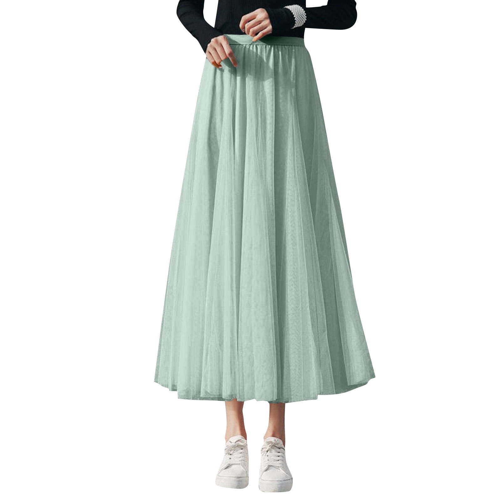 WTOBBY Women's Sequin Embellished Long Tulle Solid Color Elegant Skirt ...
