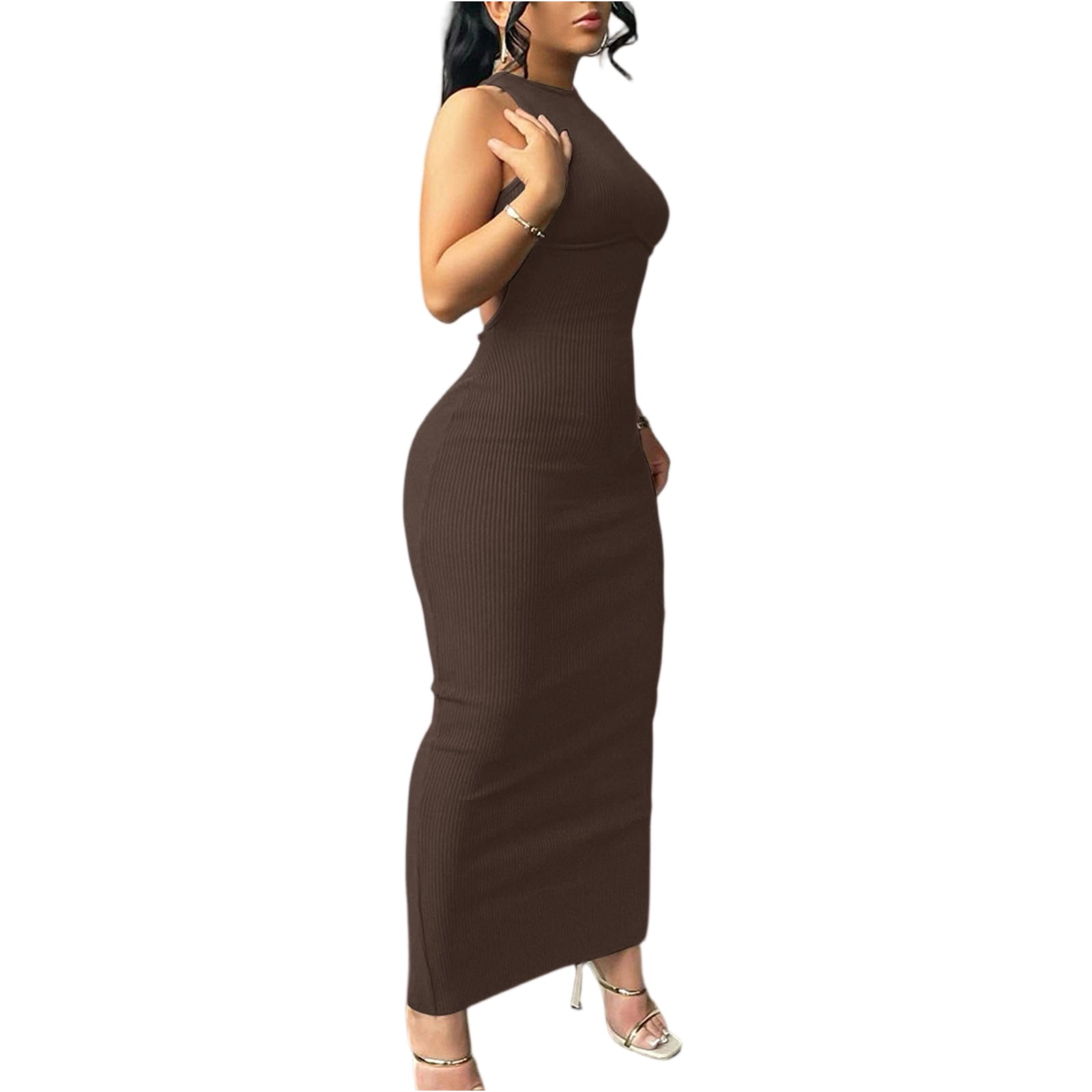 WTOBBY Women's Sexy Bodycon Tank Sleeveless Long Dress for Party Club ...