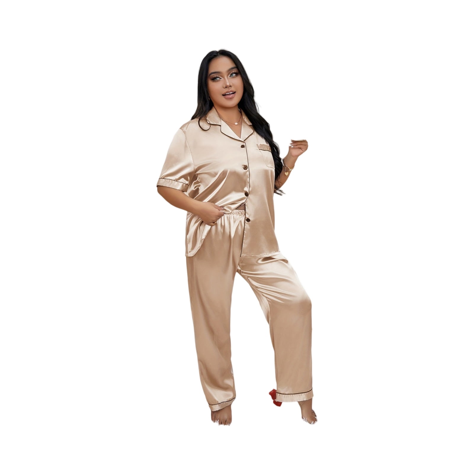 WTOBBY Women's Sleep Set Plus Size 3X-6X Breathable Top & Elastic Waist ...