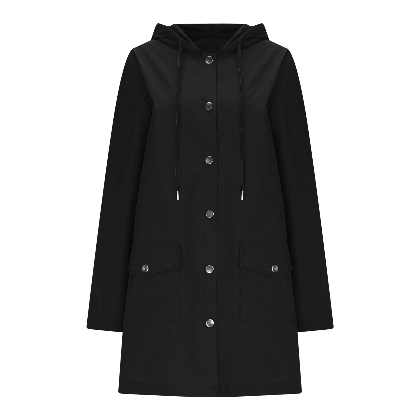 WTOBBY Women's Solid Stripe Mid-Length Hooded Waterproof Rain Jacket ...