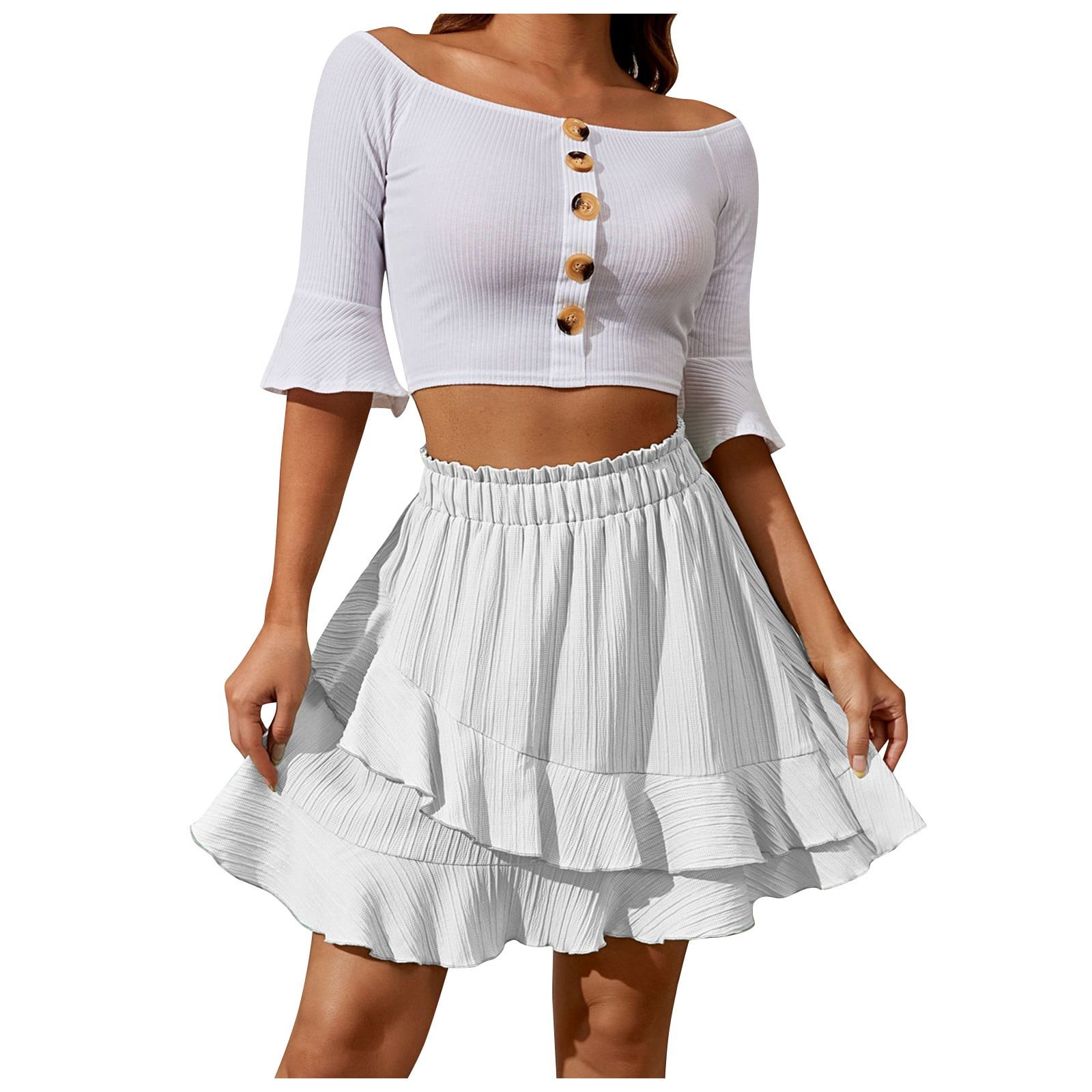 WTOBBY Women's Summer High Waist Ruffle Skirt Cute Flowy Mini Design ...
