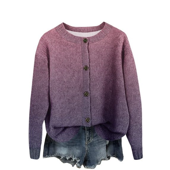 WTOBBY Women's Vintage Knit Button Gradient Print Cardigan Jacket ...