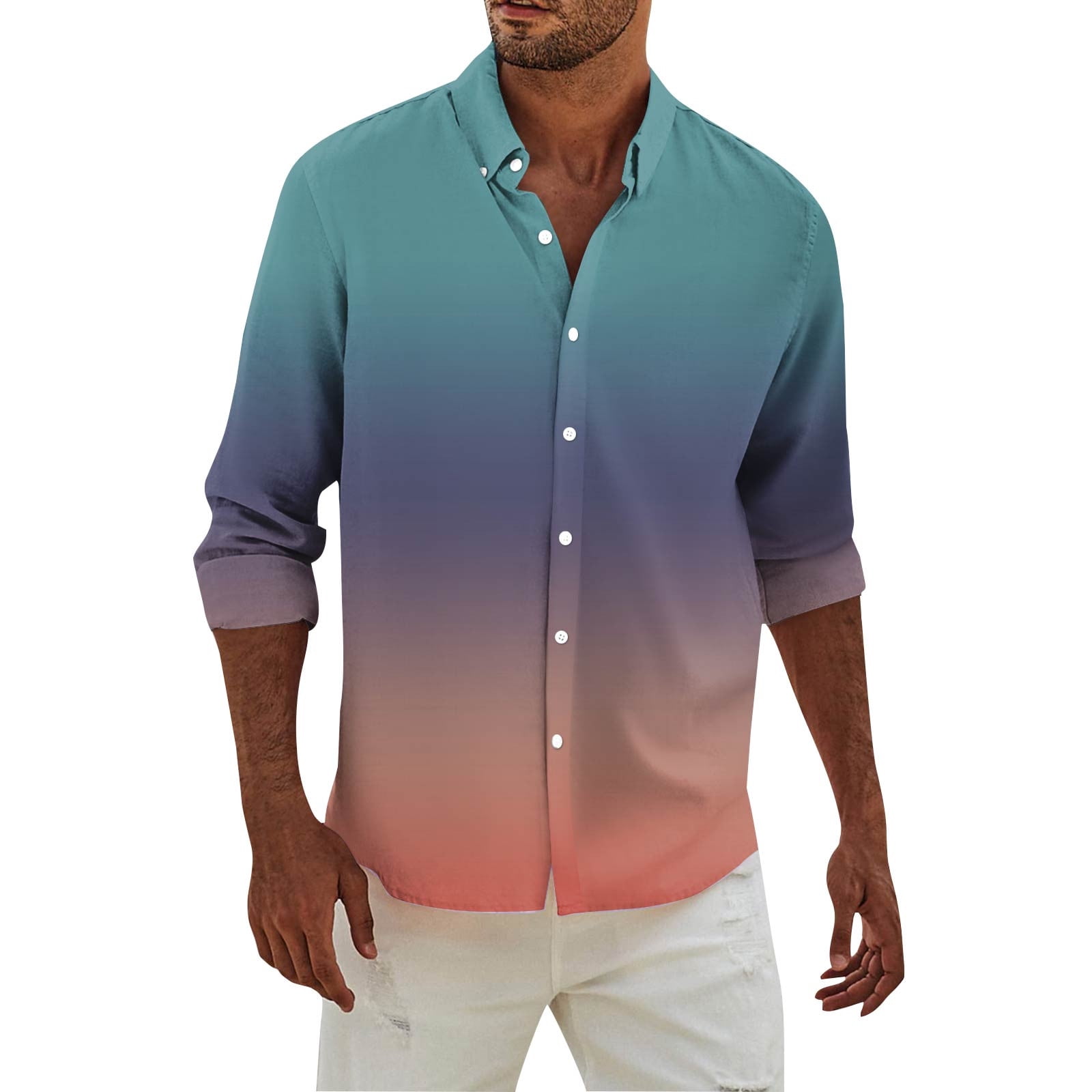 WTOBBYMen's Gradient Print Long Sleeve Button Down Shirt, Regular Fit T ...