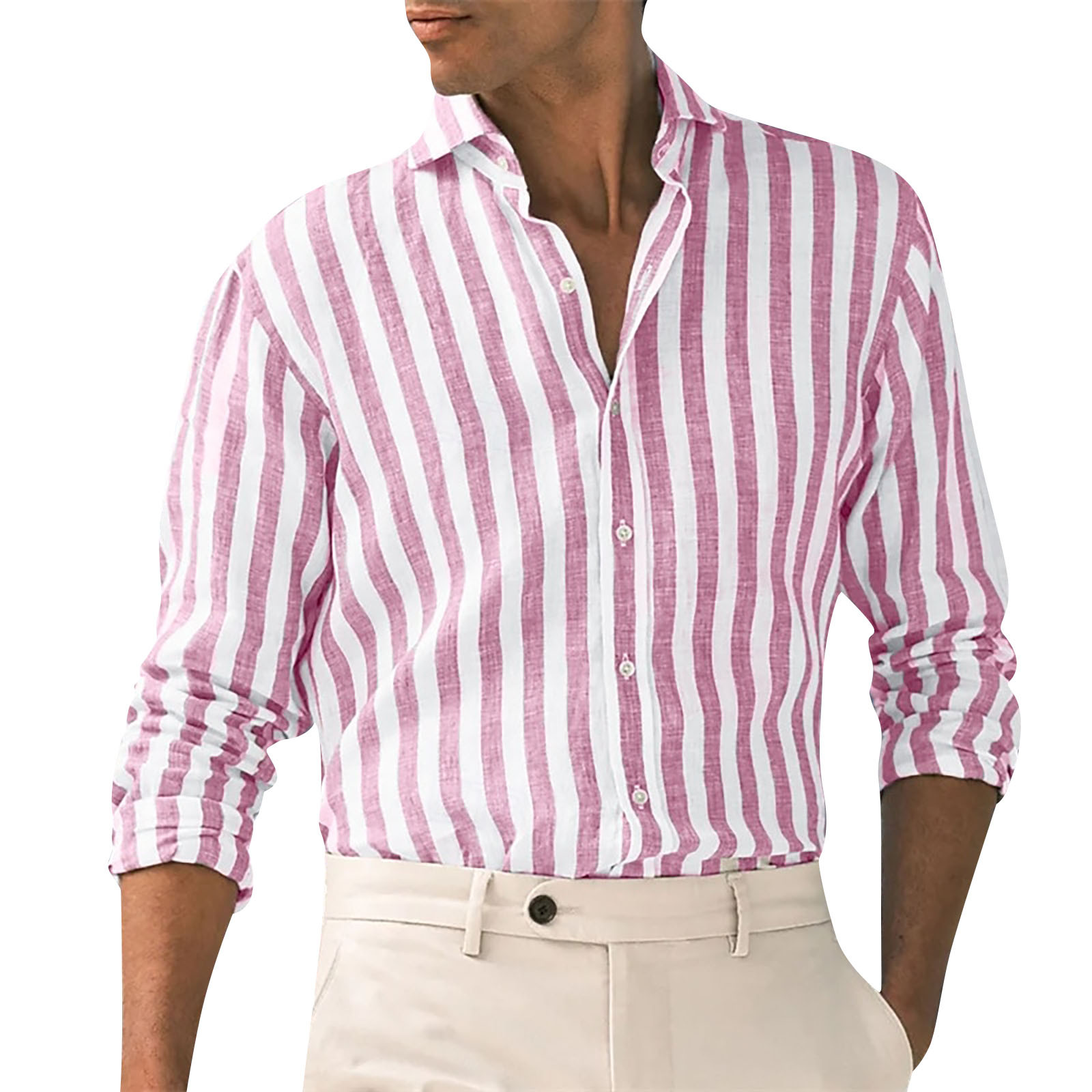 WTOBBYMen's Linen Striped Beach Cover Up Shirt with Long Sleeve ...