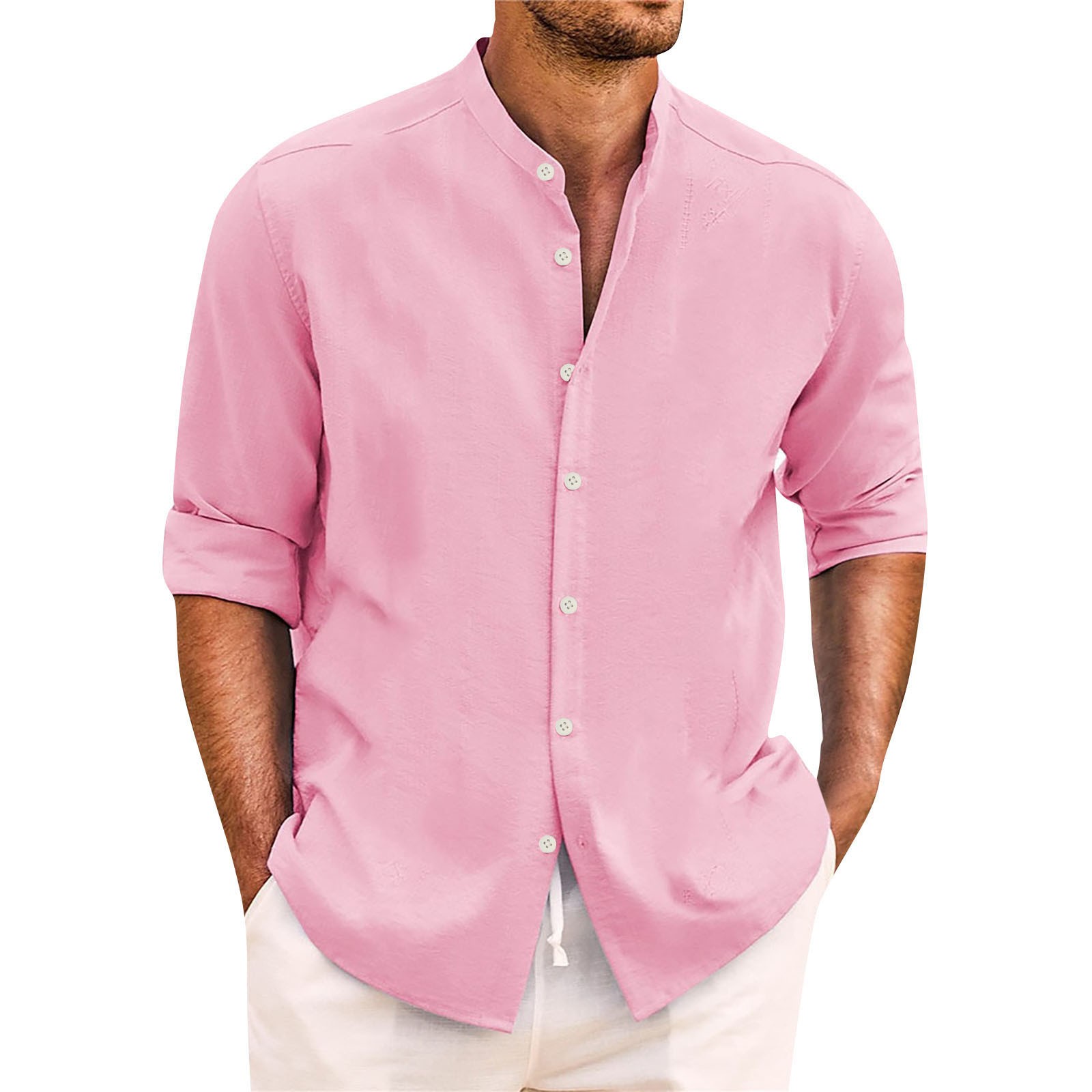 WTOBBYMen's Solid Color Beach Casual Shirt Long Sleeve Pullover Style ...