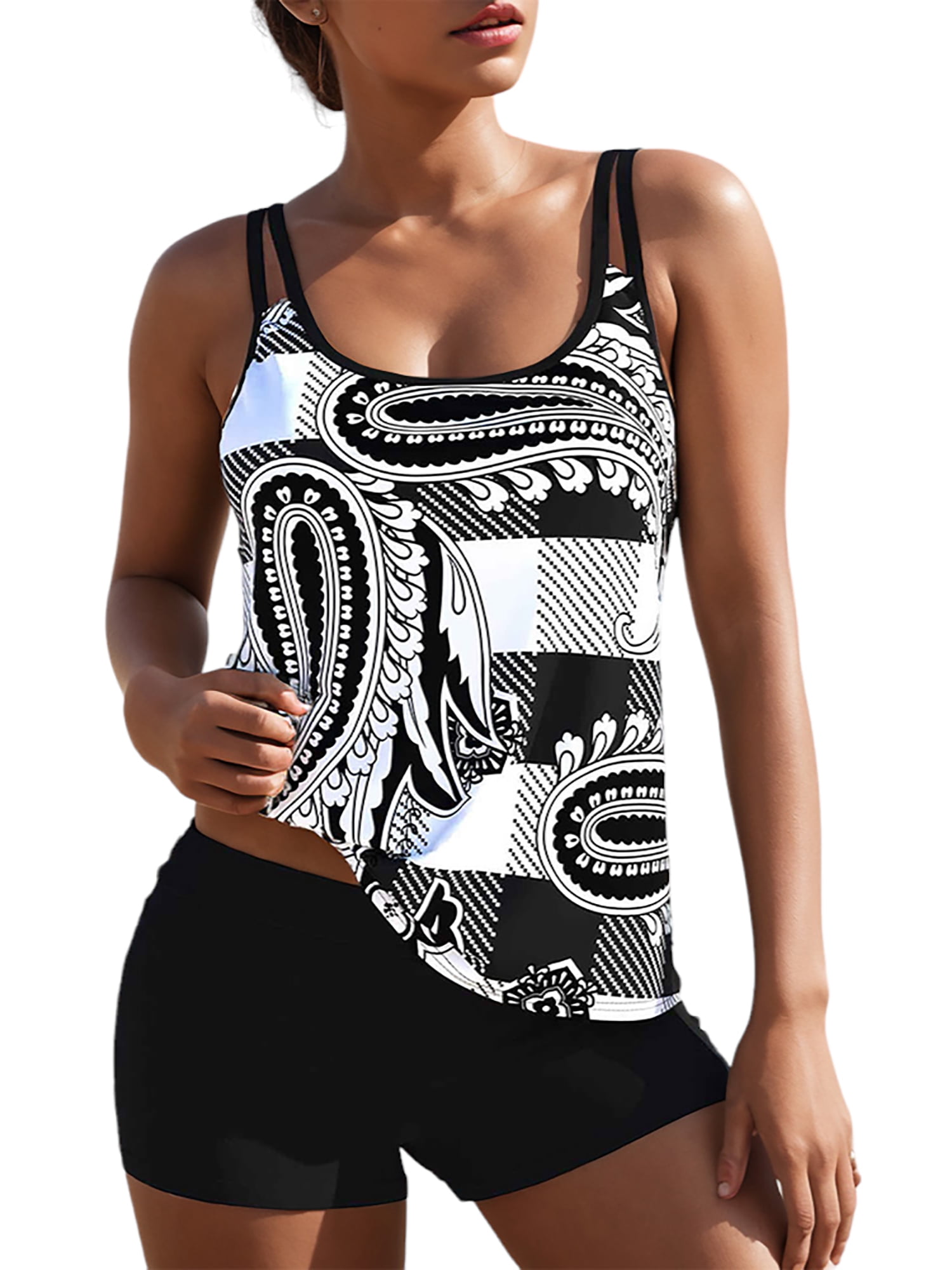 WTPretty Womens 2pcs Tankini Suit Floral Print Padded Swimsuit With ...