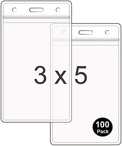 WTQ Large ID Badge Holders (Fit 3"x5" Insert, 100 Pack), Sealable Clear ...