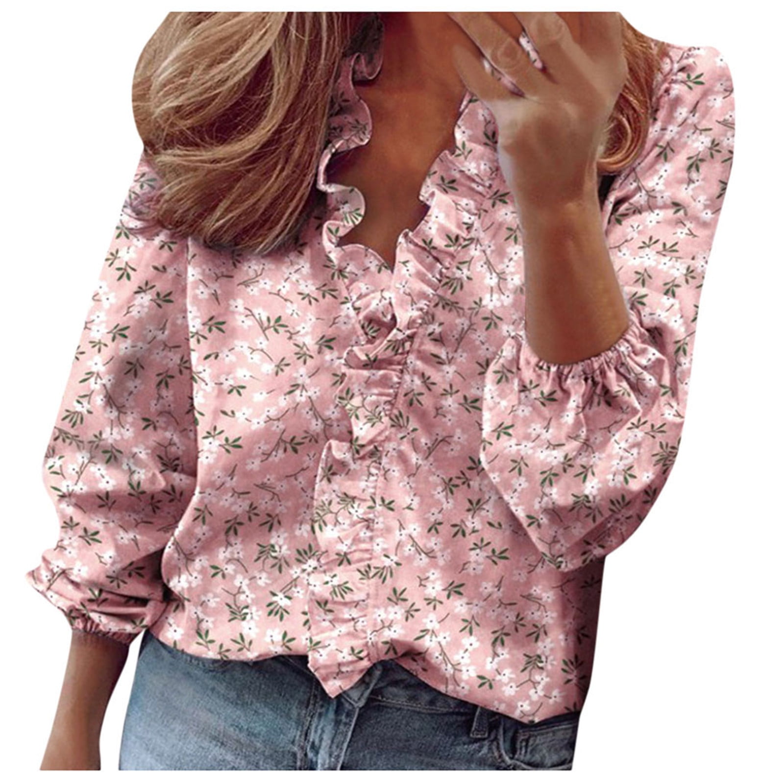 WTXUE Blouses & Tops Long Sleeve, Lace Neckline Women's Summer V-Neck ...