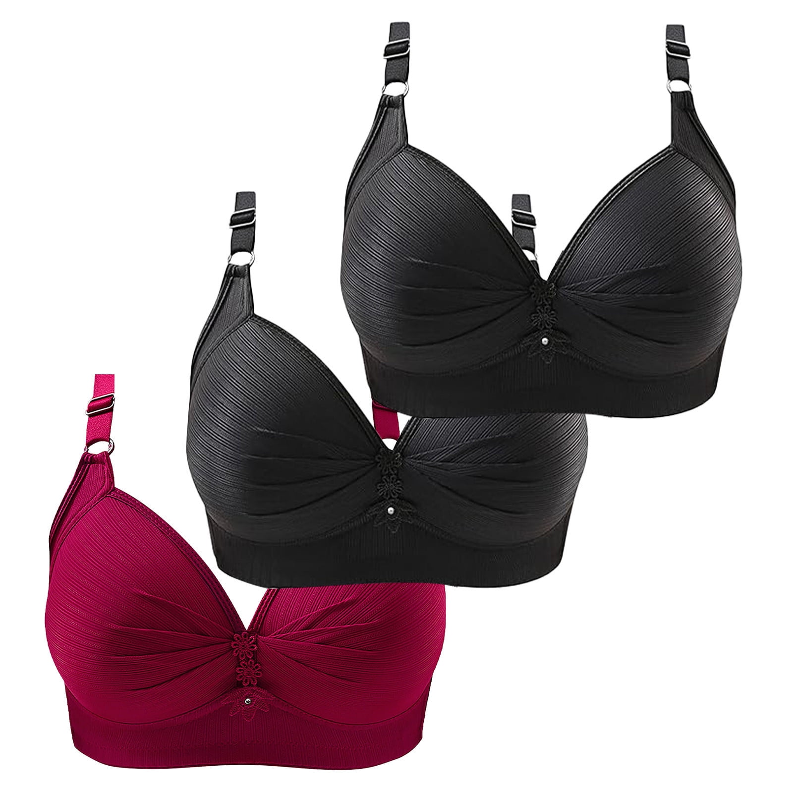 WTXUE Bras for Women Pack of 3, Scrunch Neck Thin Laceless Steel Ring ...