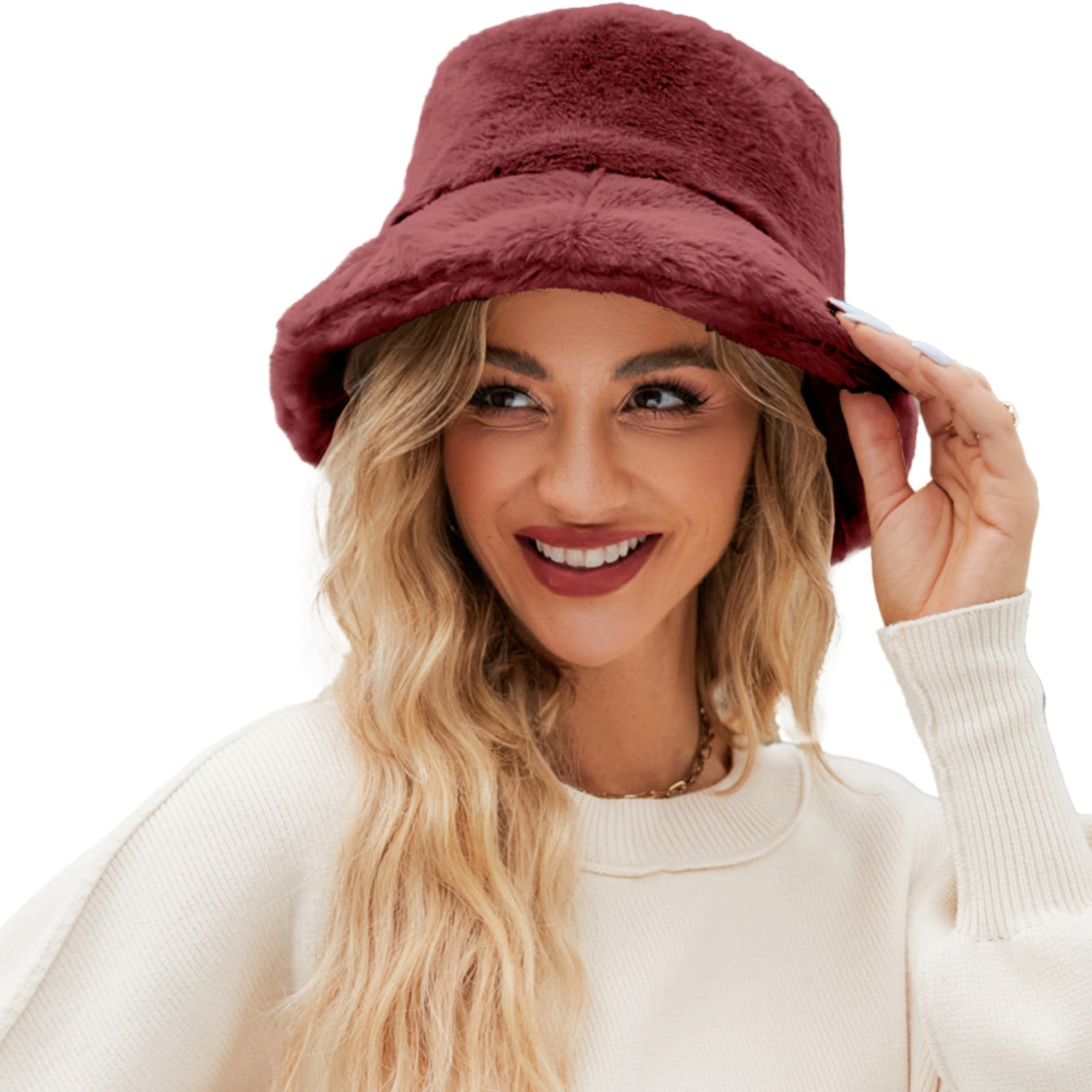 Wtxue Bucket Hats Fuzzy Bucket Hat For Women Faux Superficial