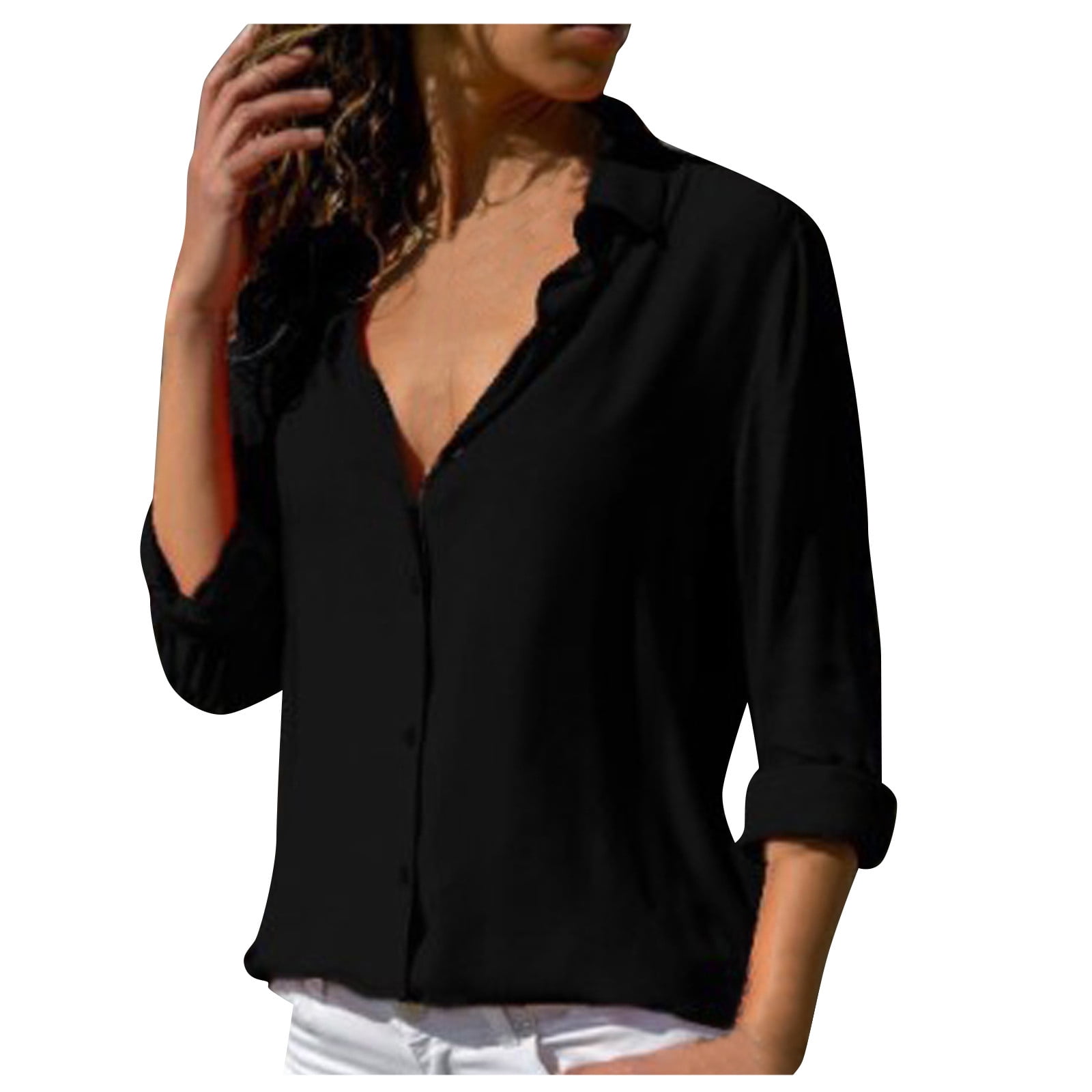 WTXUE Button-Up Shirts Long Sleeve, Lapel Womens Summer Tops 2024 Women TopTurn-Down Collar ...