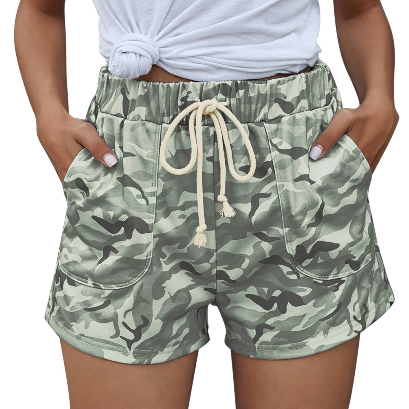 WTXUE Camo Shorts Women, Girlfriend Waist Solid Color Camouflage Pants ...
