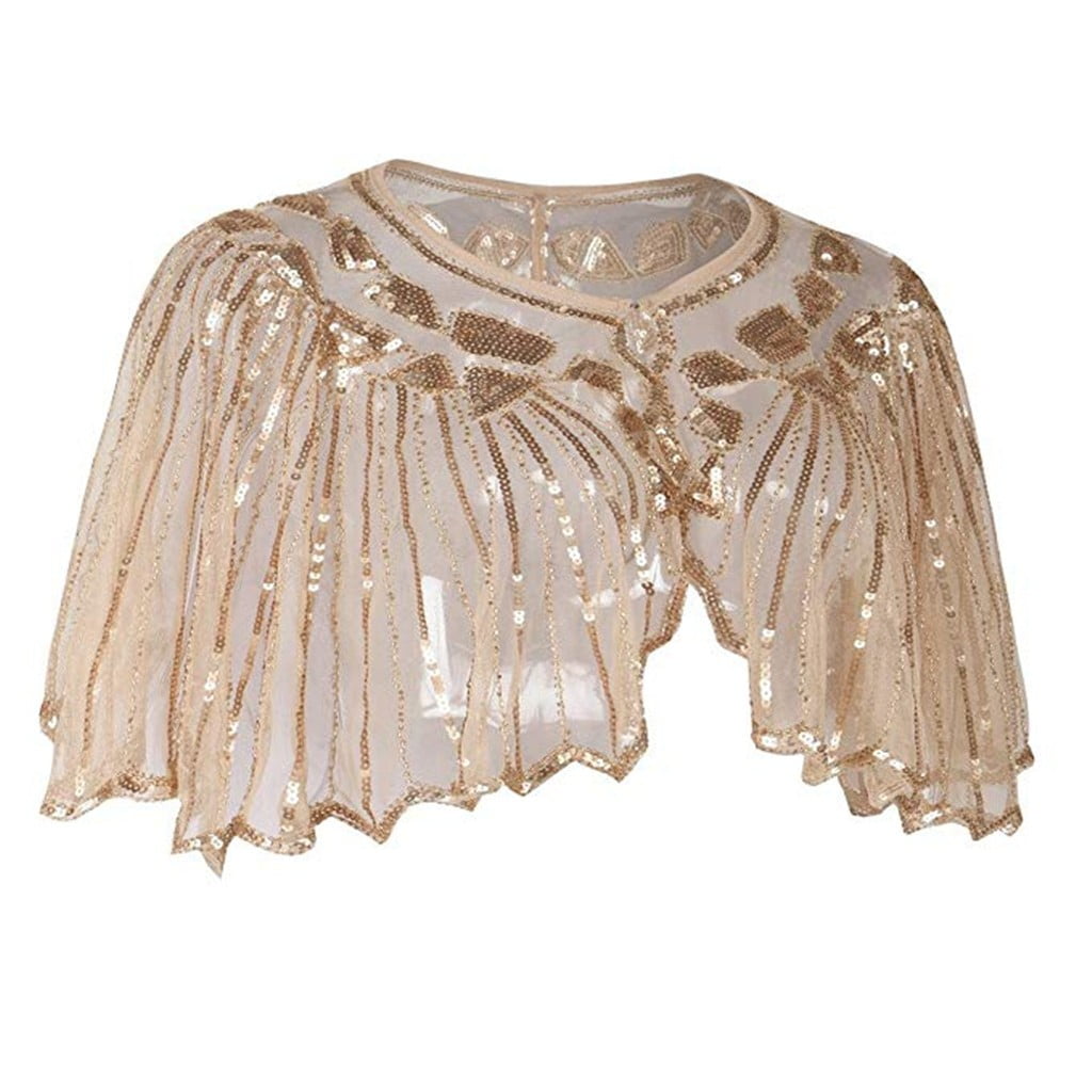 WTXUE Capes & Cloaks Short Sleeve, Cowl Neck Sequin Flapper Cover up ...