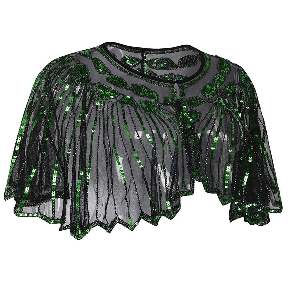 WTXUE Capes & Cloaks Short Sleeve, Cowl Neck Sequin Flapper Cover up ...