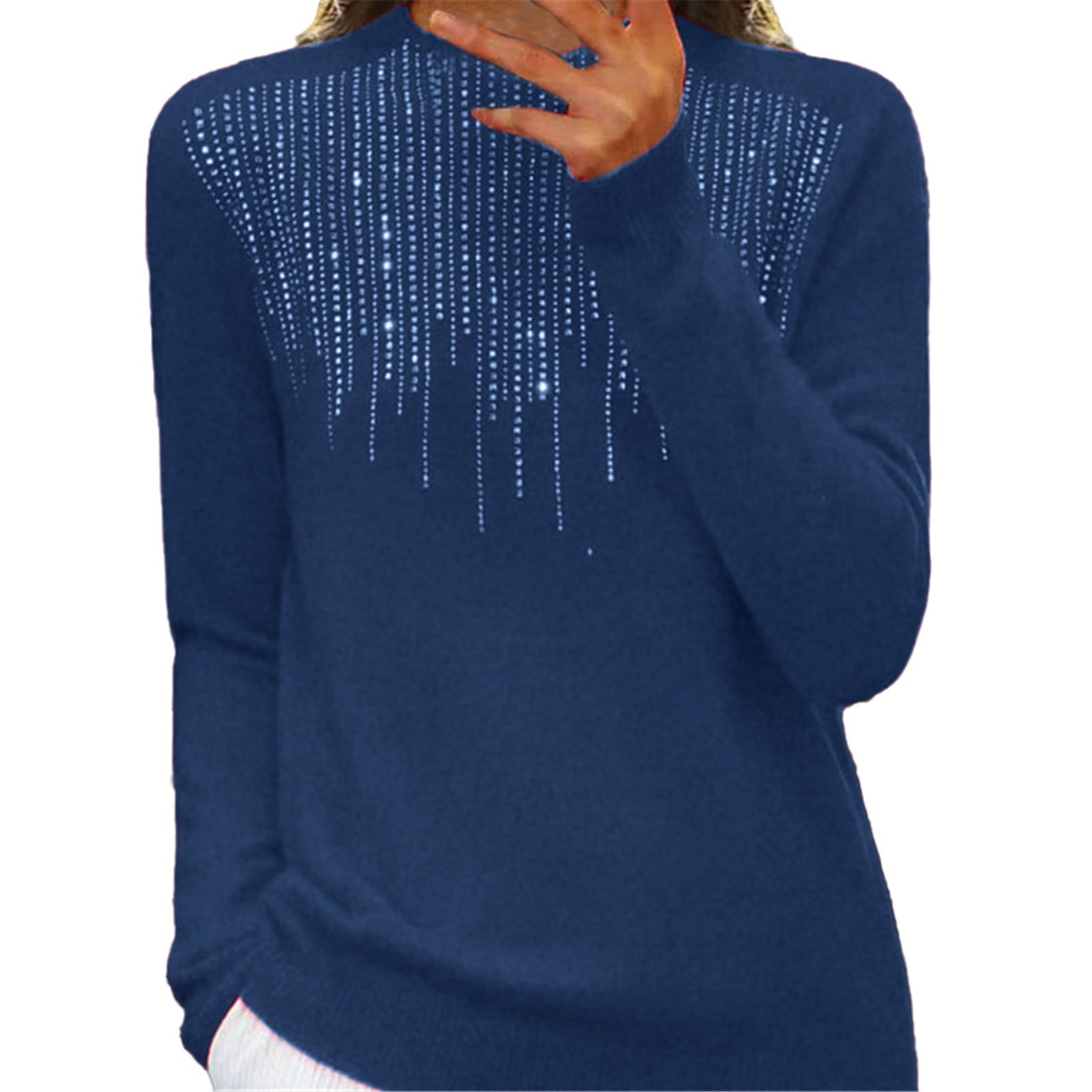 WTXUE Cotton Semi Turtleneck Sweater Long Sleeve Sequins Pullover With ...