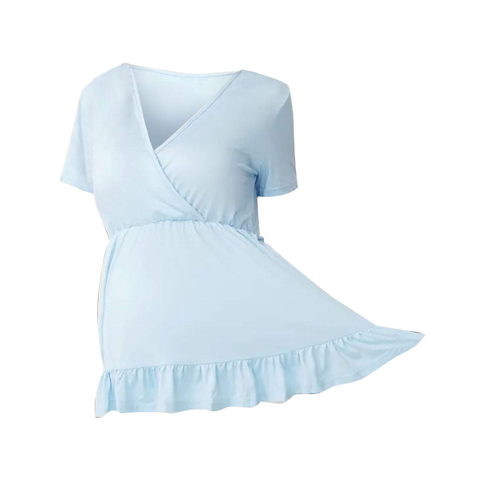 Wtxue Maternity T Shirts Pregnant Women Pure Colored Pleated Ruffles