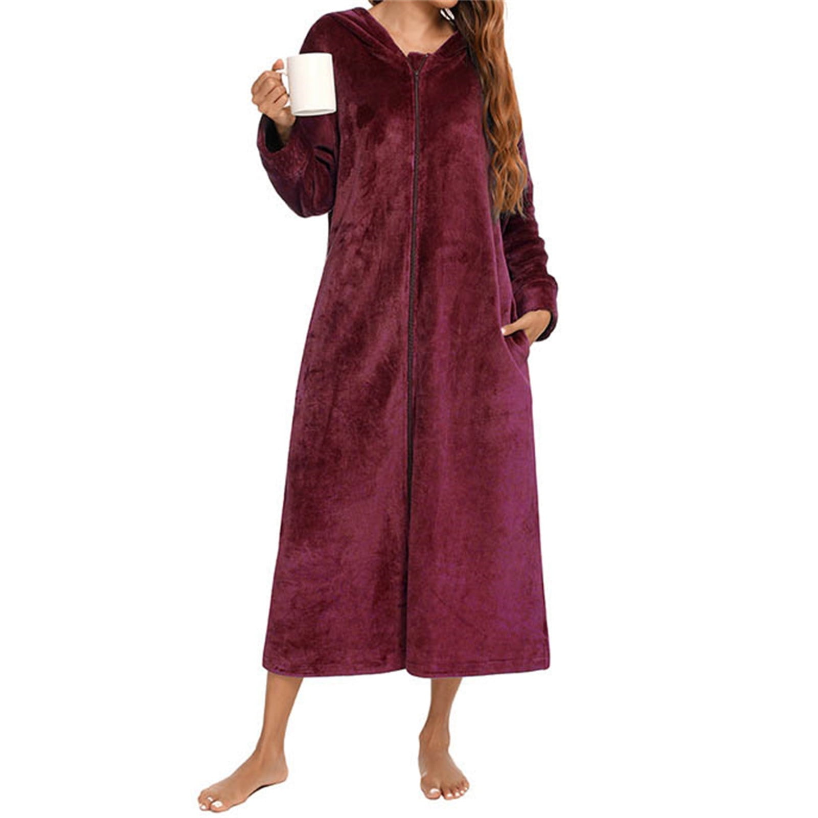 WTXUE Night Gown And Robe Sets Cotton Nightgowns Flannel Robe Zipper ...