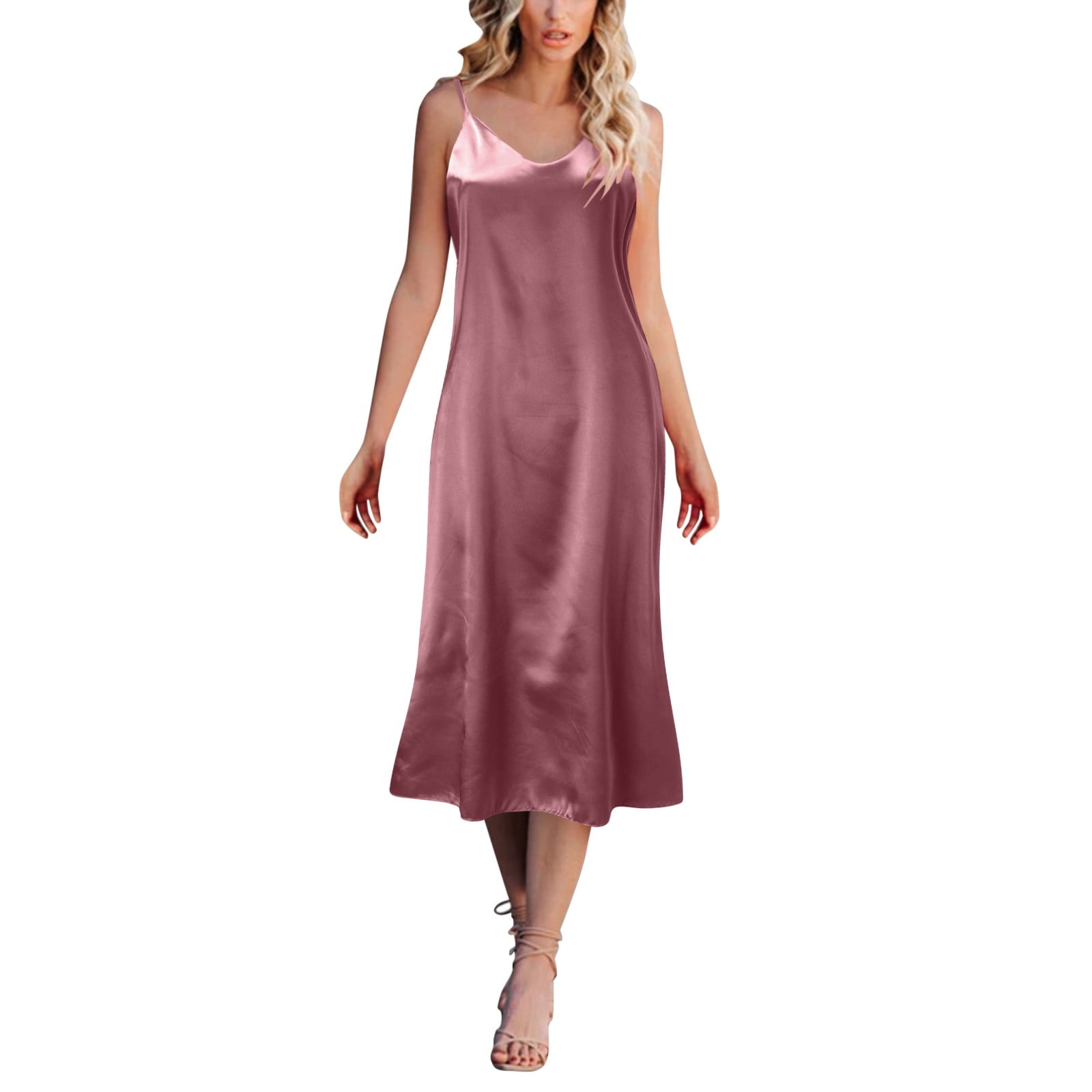 Wtxue Nightshirts And Gowns Women Fashion Solid Dress Sleeveless Strap