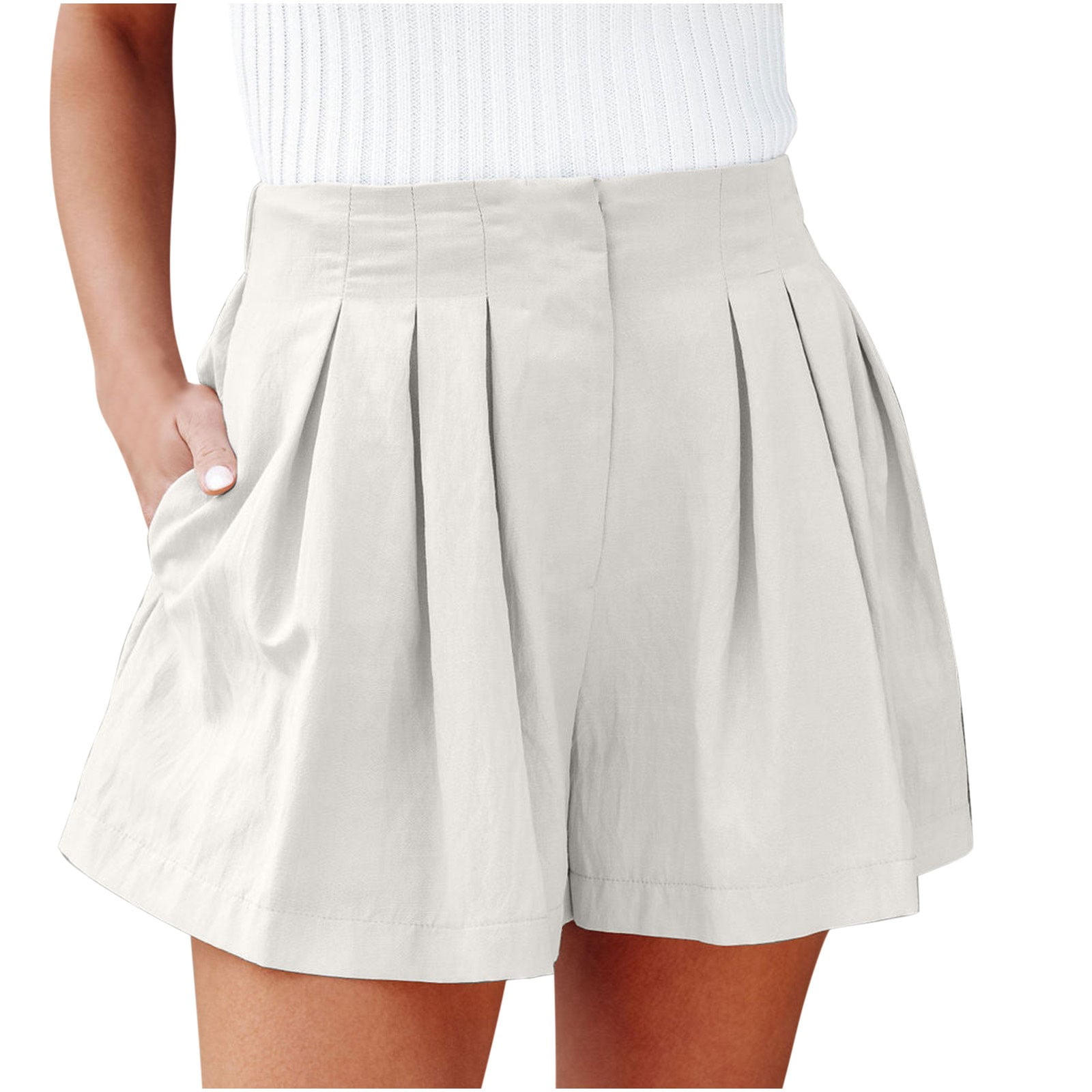 WTXUE Pleated Shorts Women, Flared Women Summer Cotton Elastic Waist ...