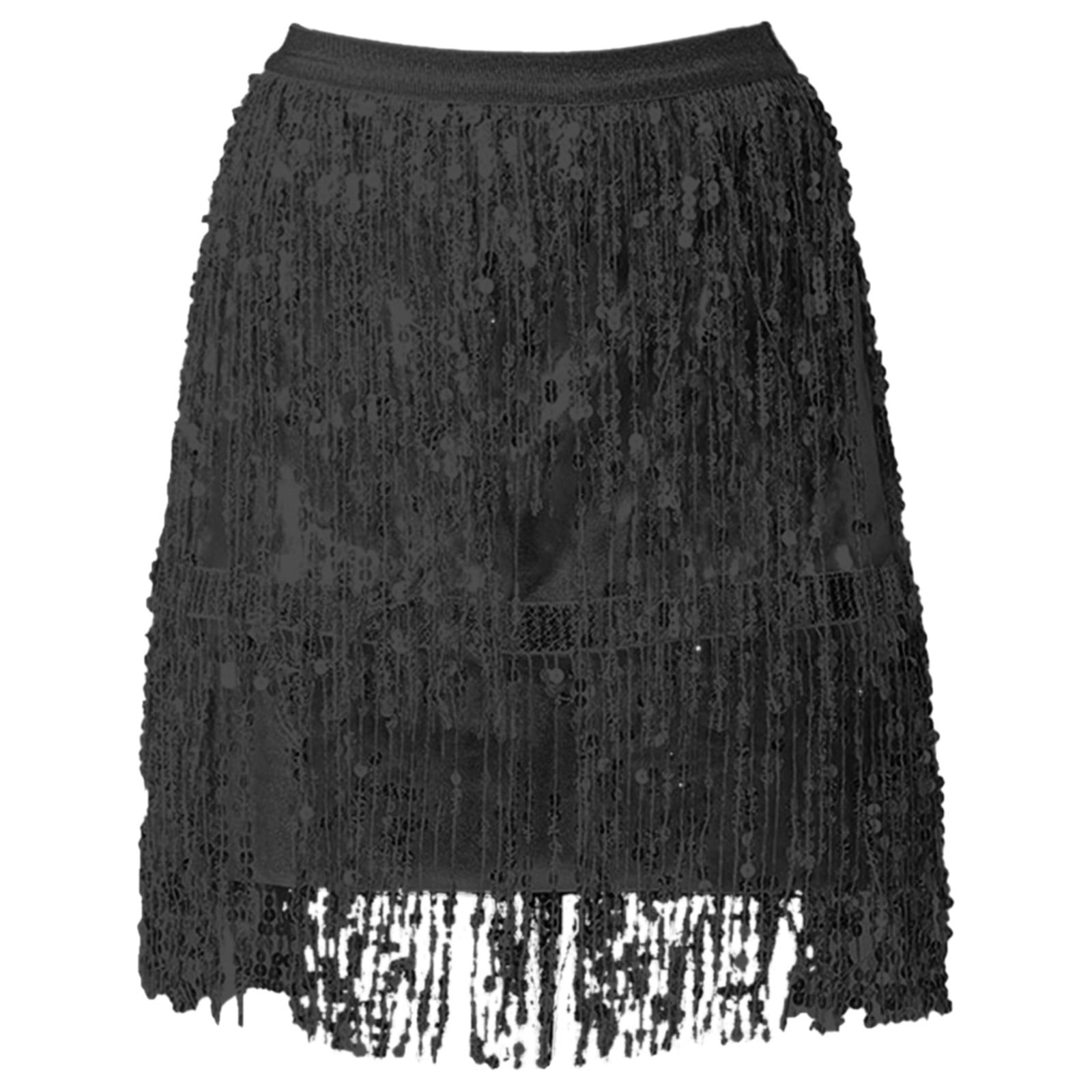 WTXUE Skirts, Fringe Mini, Women Sequin Skirt Belly Dance Hip Skirt Flow Su Sequin Wrap Skirt ...