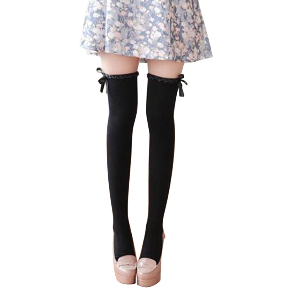 WTXUE Socks for Women, Thigh High Socks, Wavy Lace Ribbon Bow Stockings ...