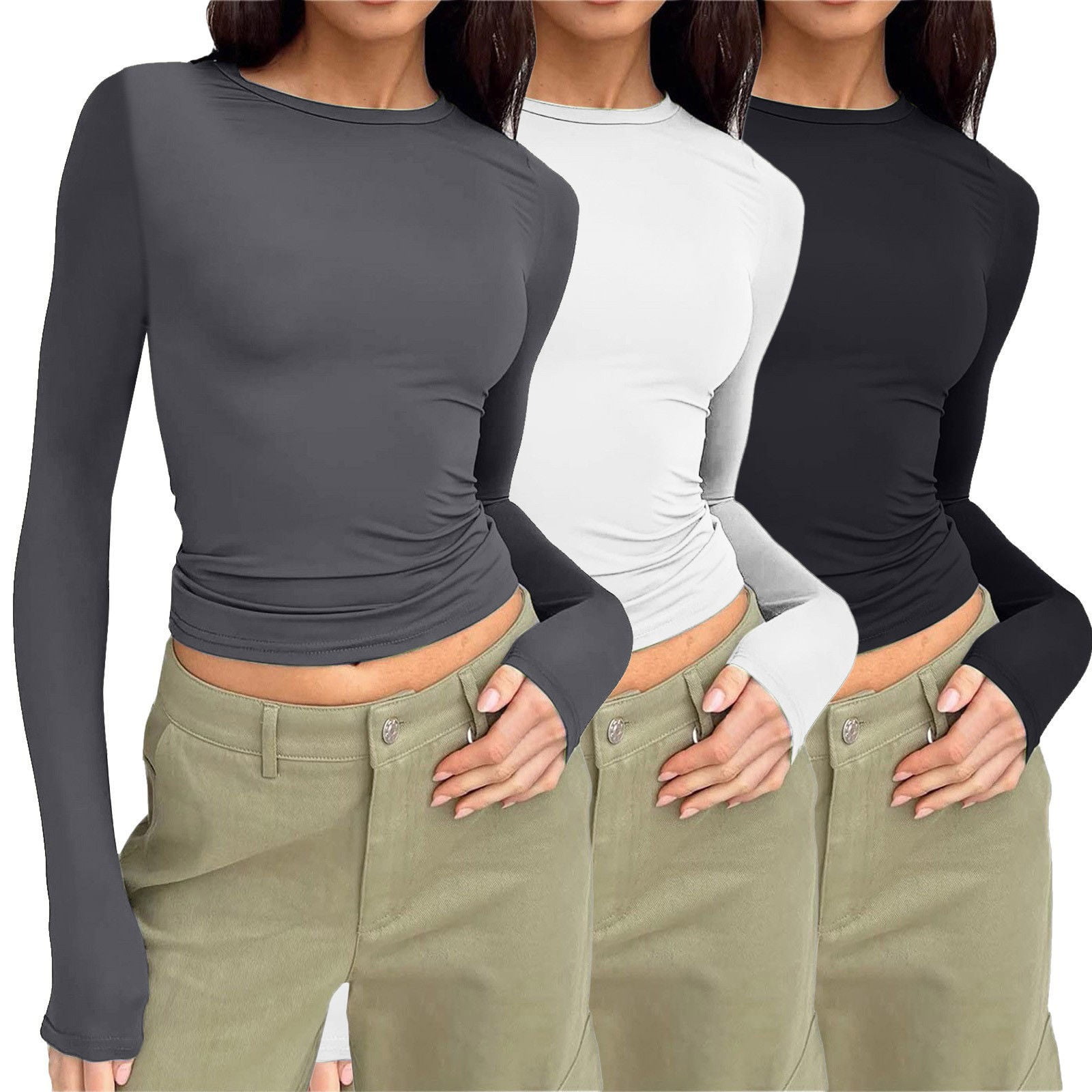 WTXUE T-Shirts Long Sleeve, Crew Neck Shirts for Women 3PCS Irregular T ...