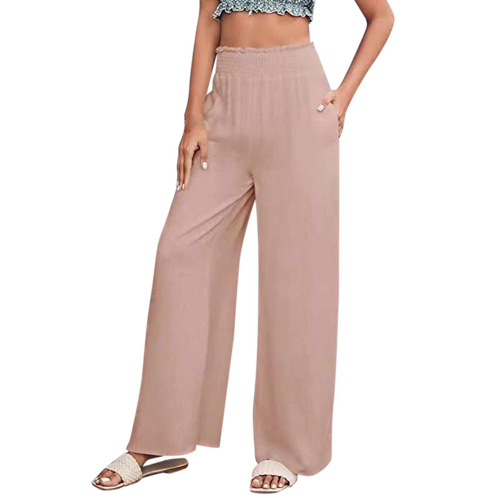 WTXUE Wide Leg Pants, Bell Bottoms Women's Pleats High Waisted Straight ...