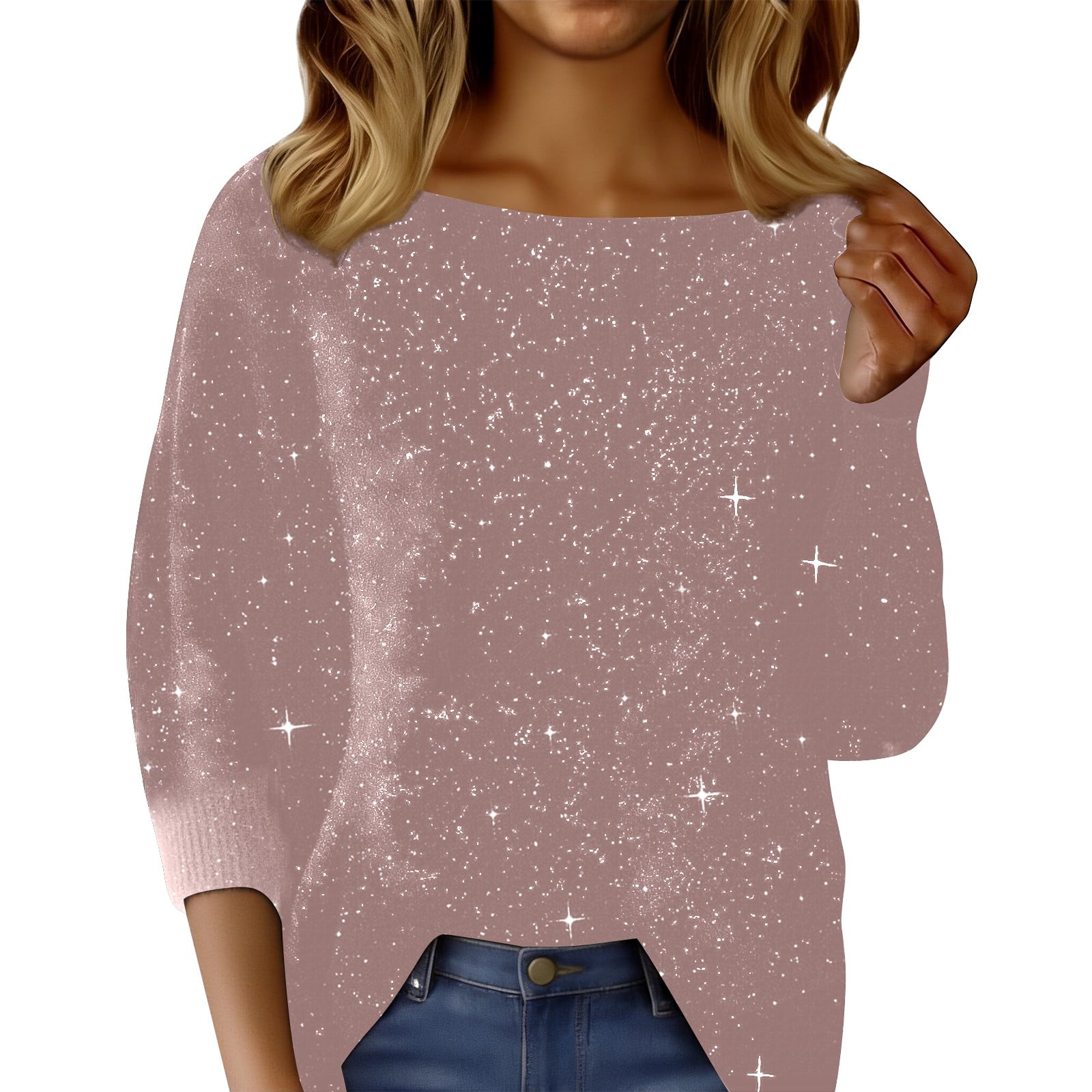 WTXUE Womens Crewneck Sequin Long Sleeve Trendy Loose Casual Sparkle ...