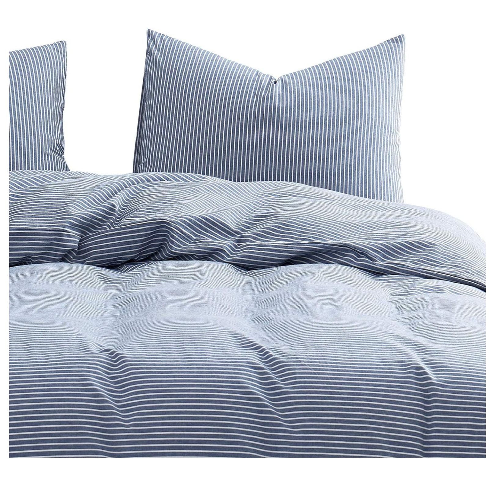 WTYCB - Washed Cotton Duvet Cover Set, White Striped Ticking Pattern ...