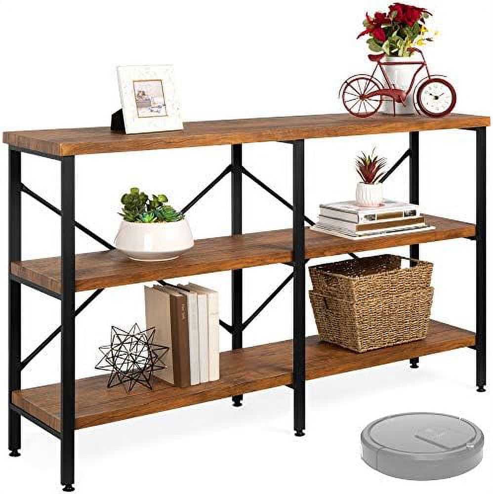 WTYNKAE Large Console Table 4-Tier 55in Rustic Industrial Sofa Table ...