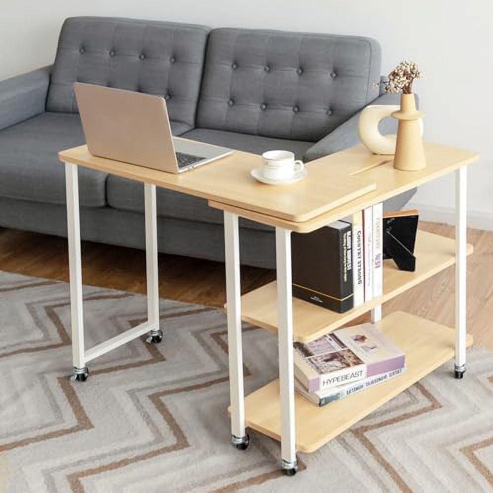 WTYNKAE ° Rotating Couch Mobile Laptop Table w/ 2-Tier Shelves Metal ...