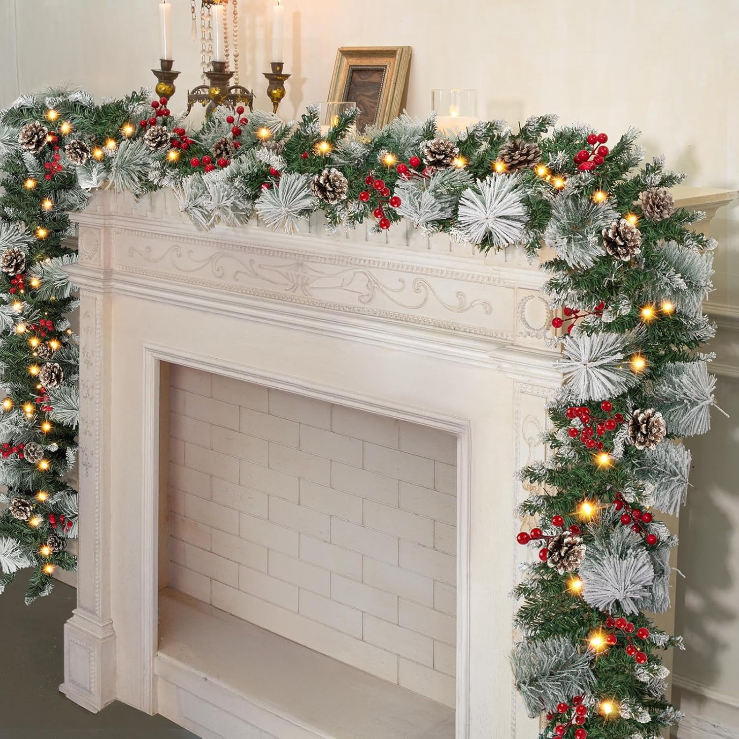 WTYYC 9ft Christmas Garland with Lights, Artificial Prelit Pine Garland ...