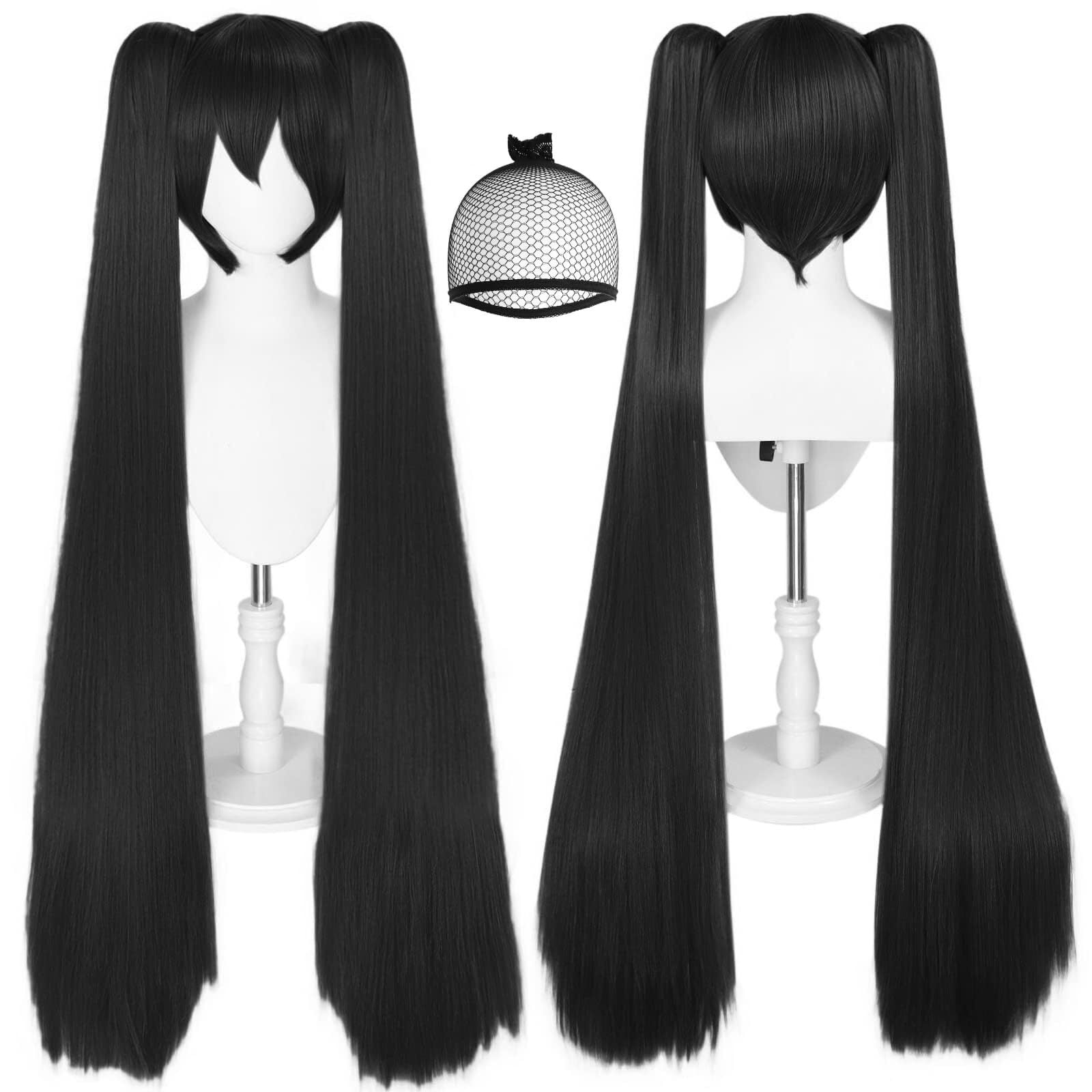 WTef 48-inch/120-cm-long blue wig + wig cap with double ponytails Women ...