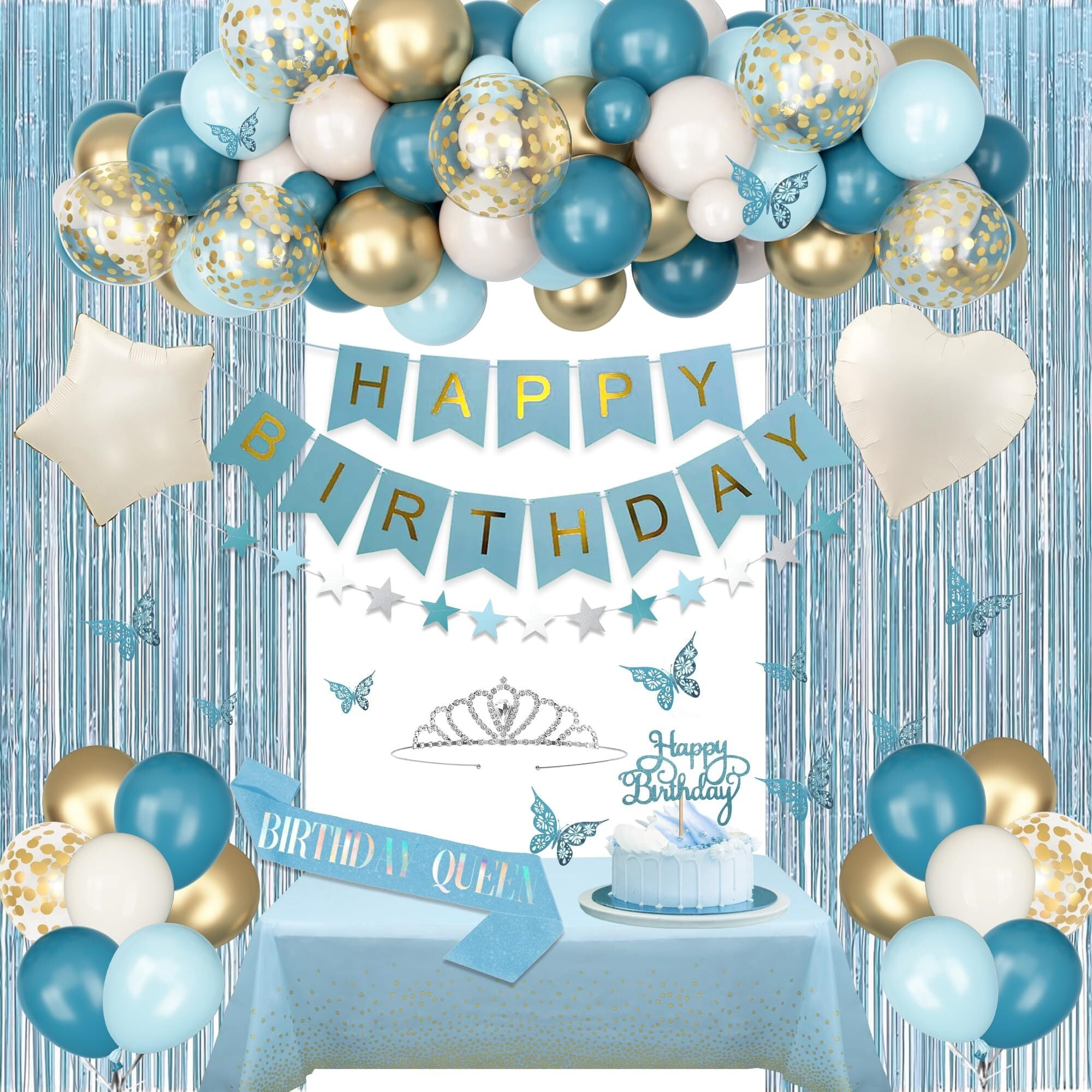 WTef Birthday Decorations , Light Dusty Blue White Sand Foil Balloons ...