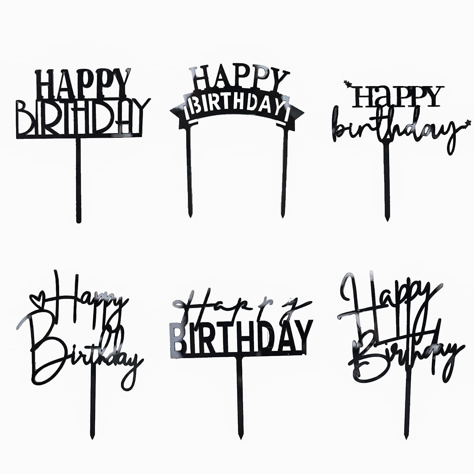WTef Gold Birthday Cake Topper, 6pcs Acrylic Birthday Cake Toppers ...