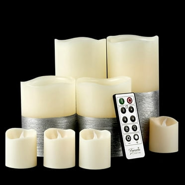 Gerson Set of Three 3 Brown LED Pillar Candles with Aurora Flame and ...