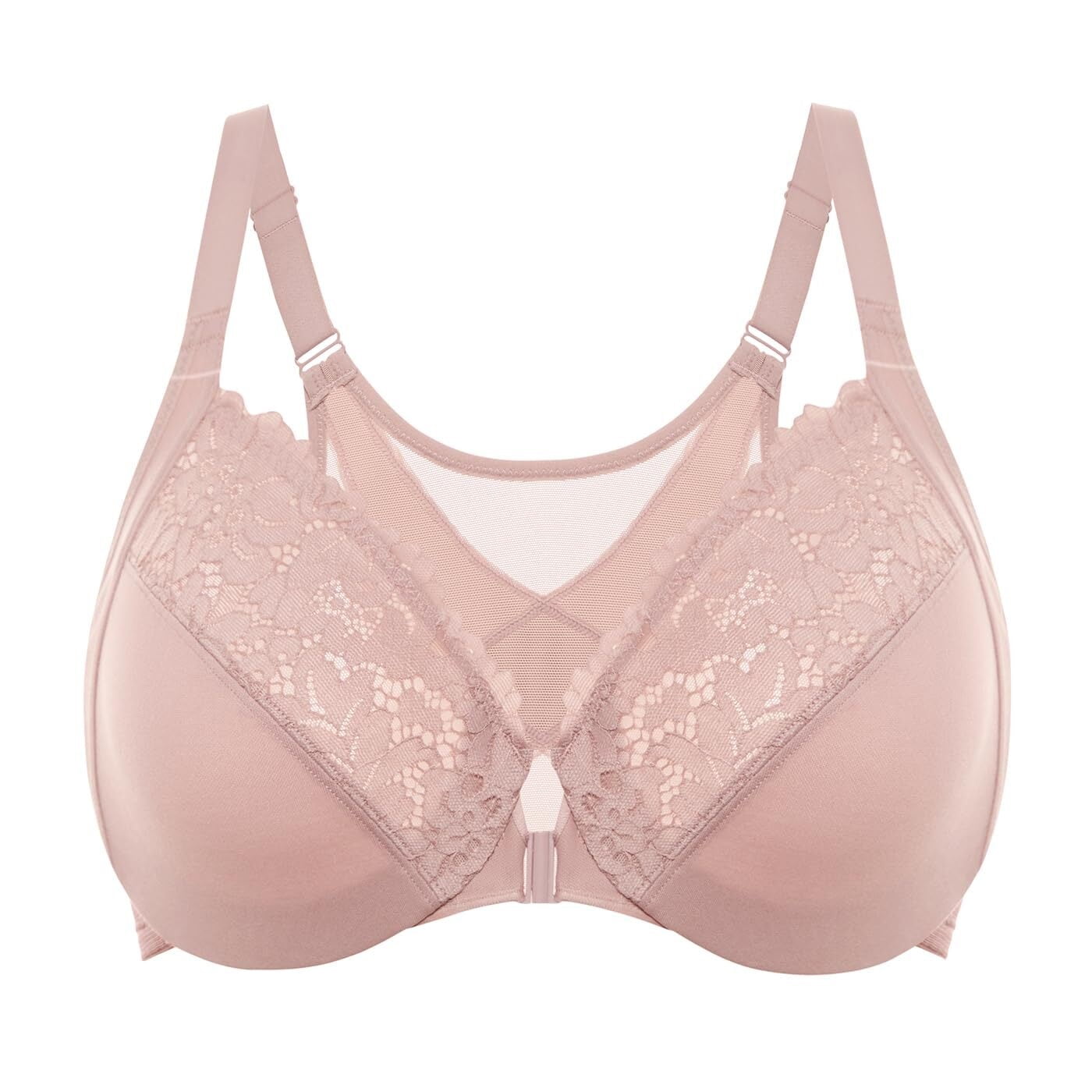 WTef Women's Front Closure Bras Posture Full Coverage Plus Size Lace Underwire Unlined Bra ...