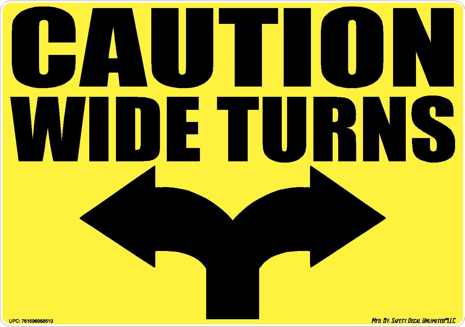 WTurns-10x7 Yellow/Black Caution Vehicle Wide Turns Truck Label Sticker ...